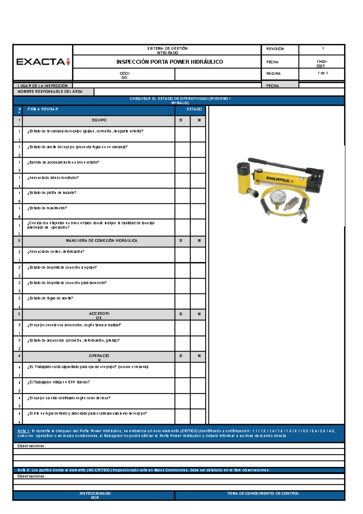 Check list de porta power - SISTEMA DE GESTIÓN INTEGRADO REVISIÓN 1 ...