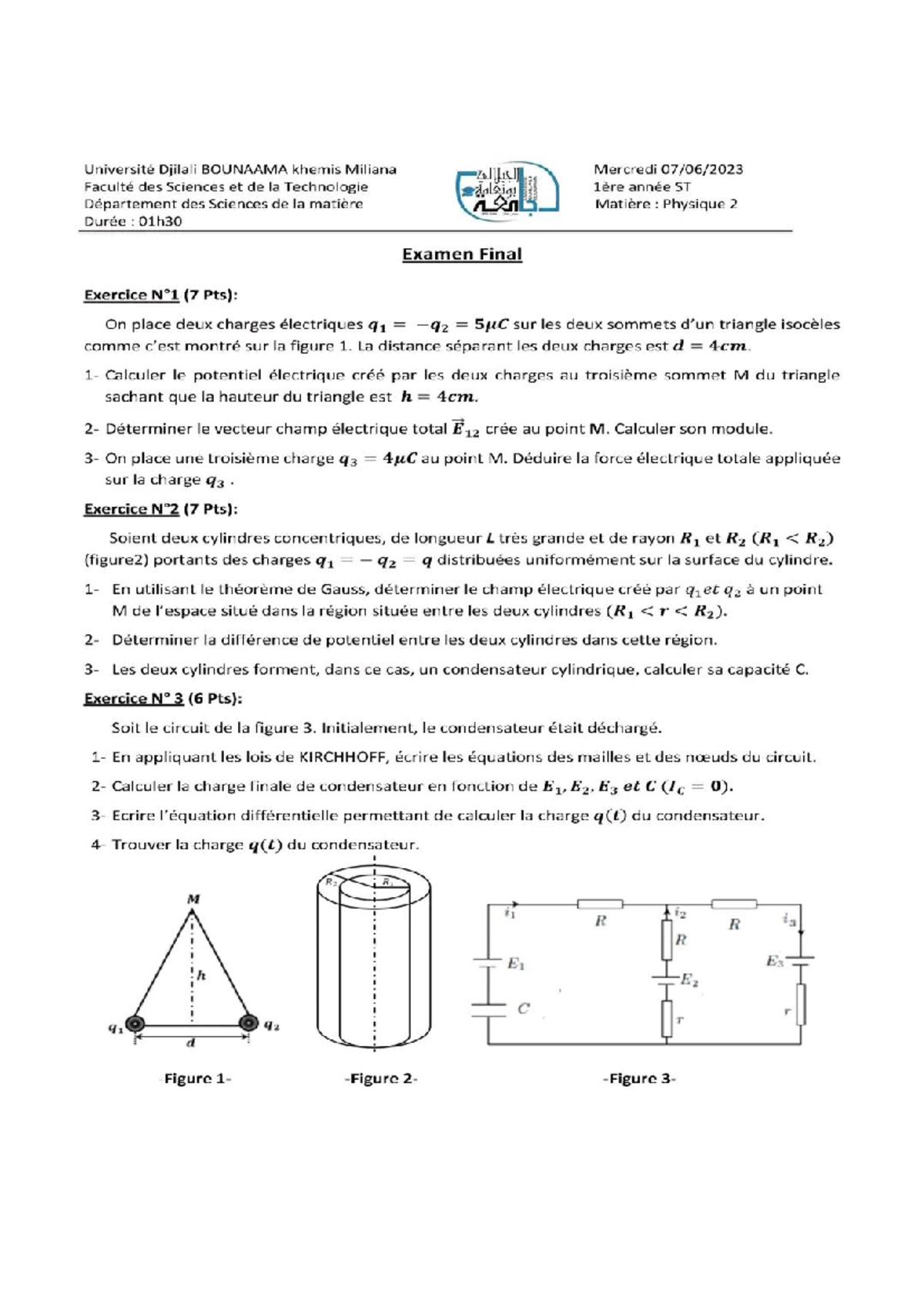 Examen 7 Physique 2 - Physique I - Studocu
