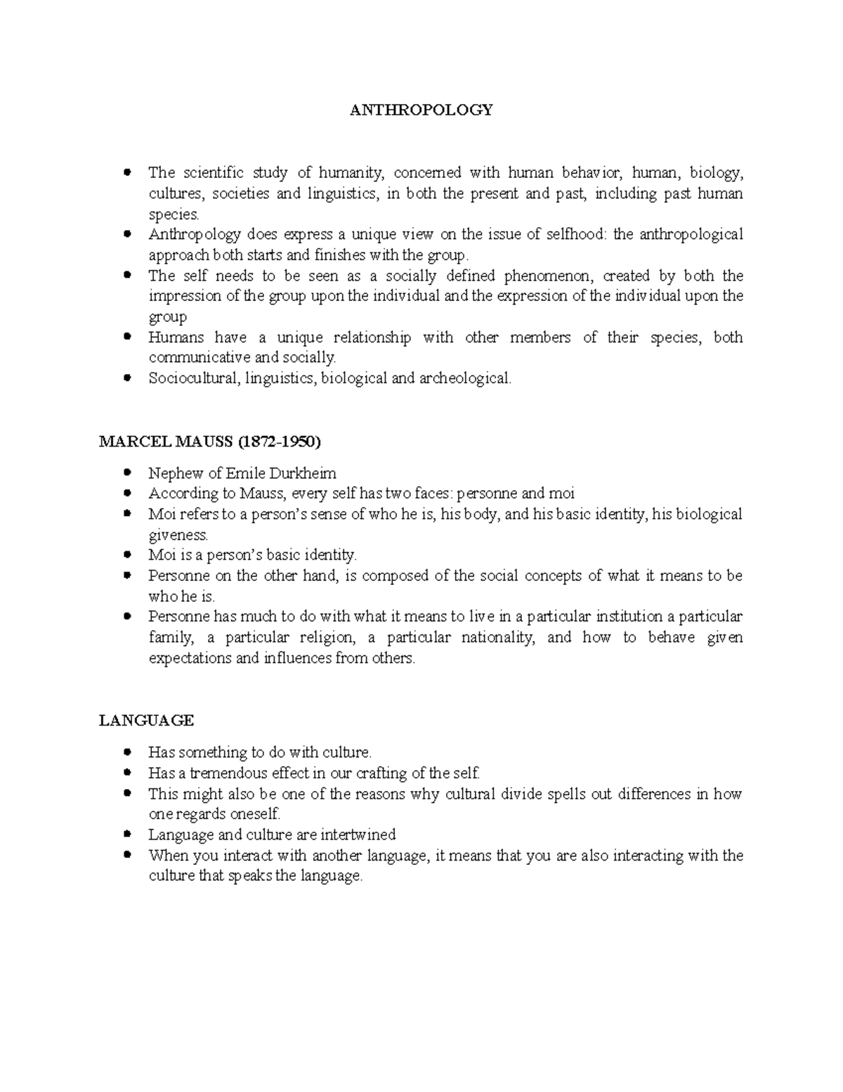 Anthropology- Understanding THE SELF - ANTHROPOLOGY The scientific ...