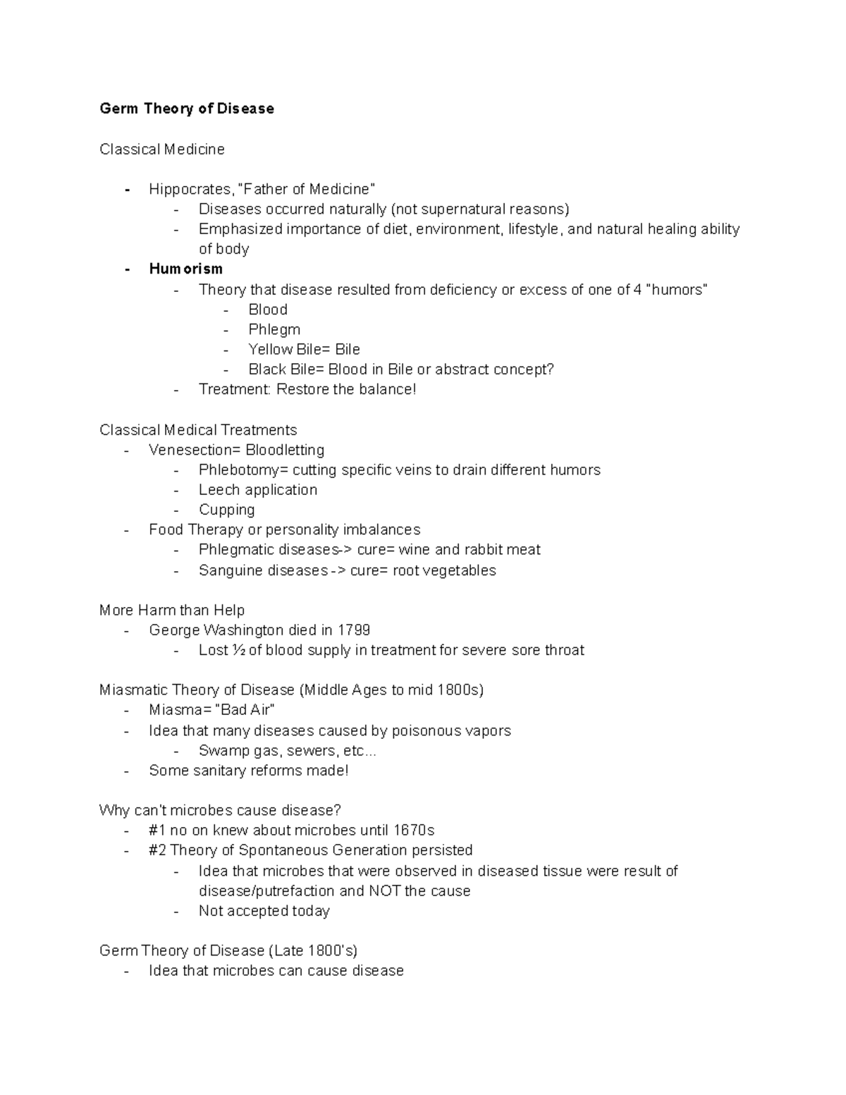 Plpa Week 2 Lecutre Notes Germ Theory Of Disease Classical Medicine Hippocrates Of