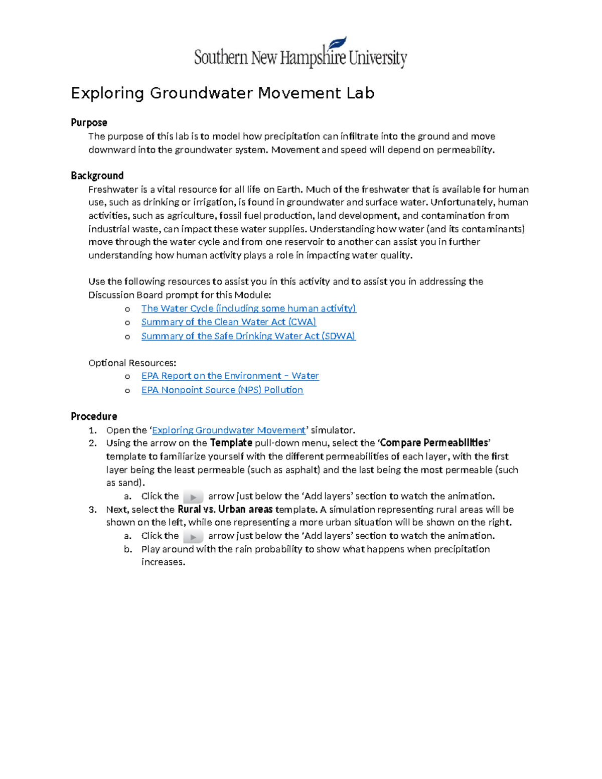 ENV 101 Exploring Groundwater Movement Lab - Exploring Groundwater ...
