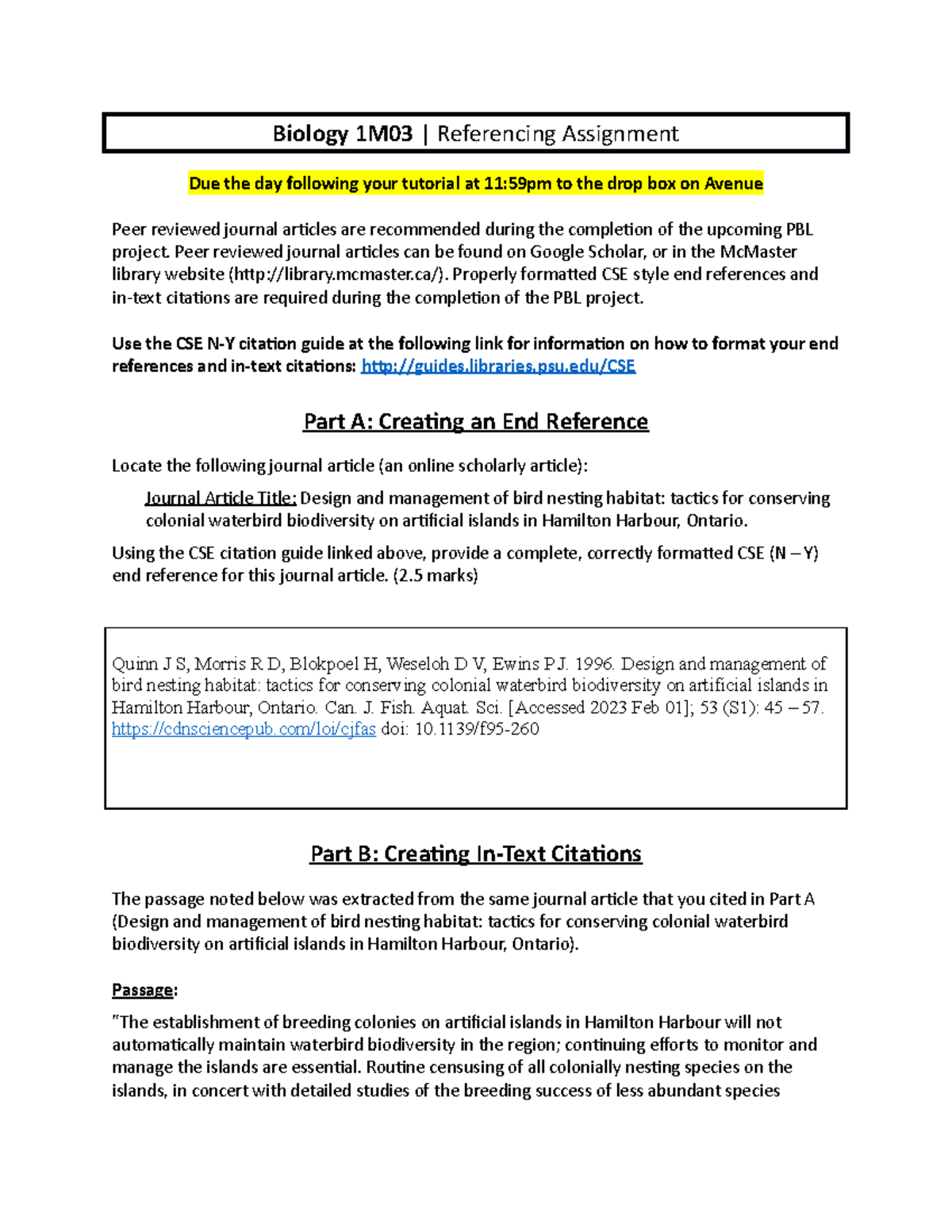 Tutorial 1 Referencing Assignment - W23 - Name: Sofiyyah Oladipupo______ Student Number ...