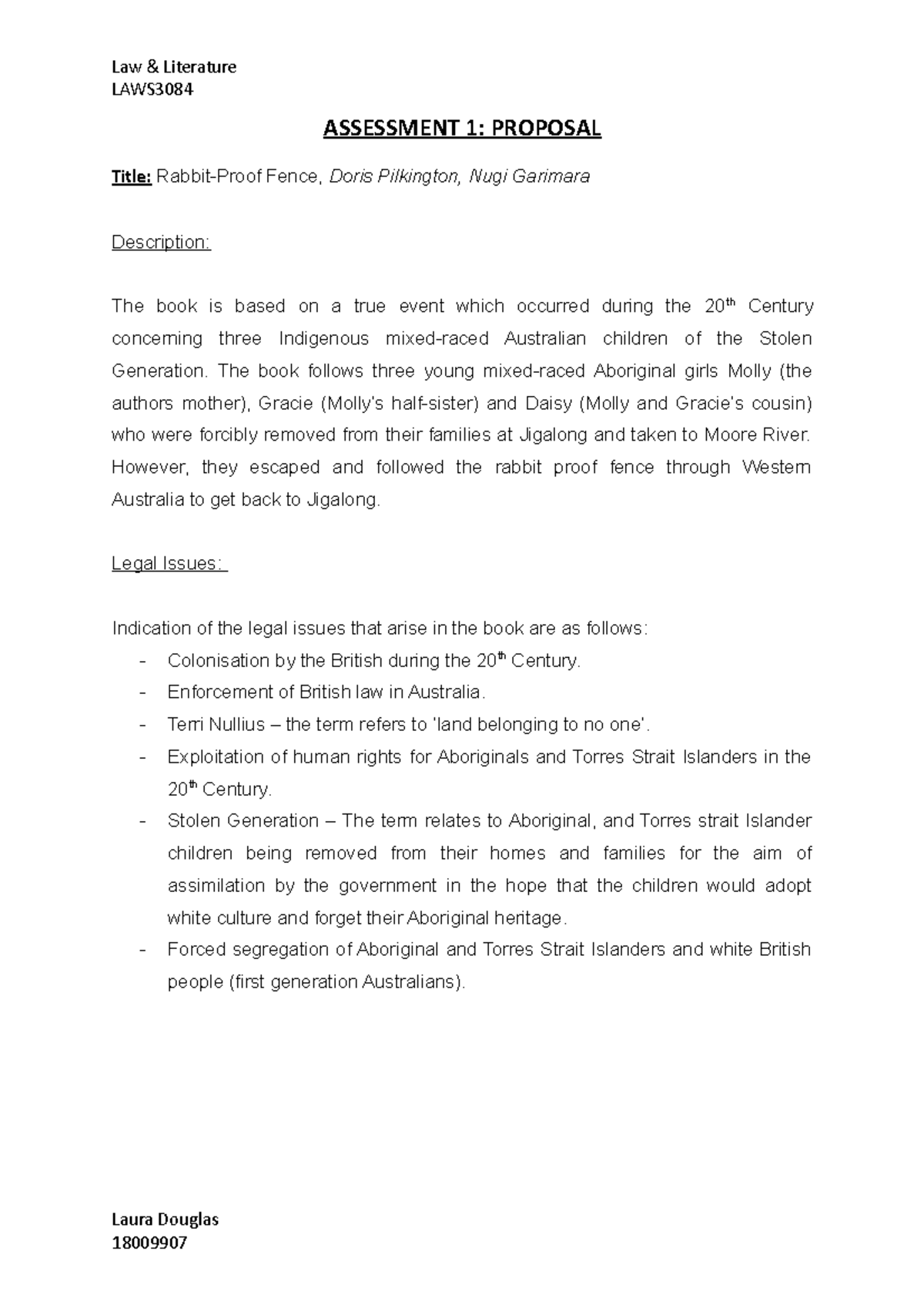 Assessment 1 - Proposal - Law & Literature LAWS ASSESSMENT 1: PROPOSAL ...