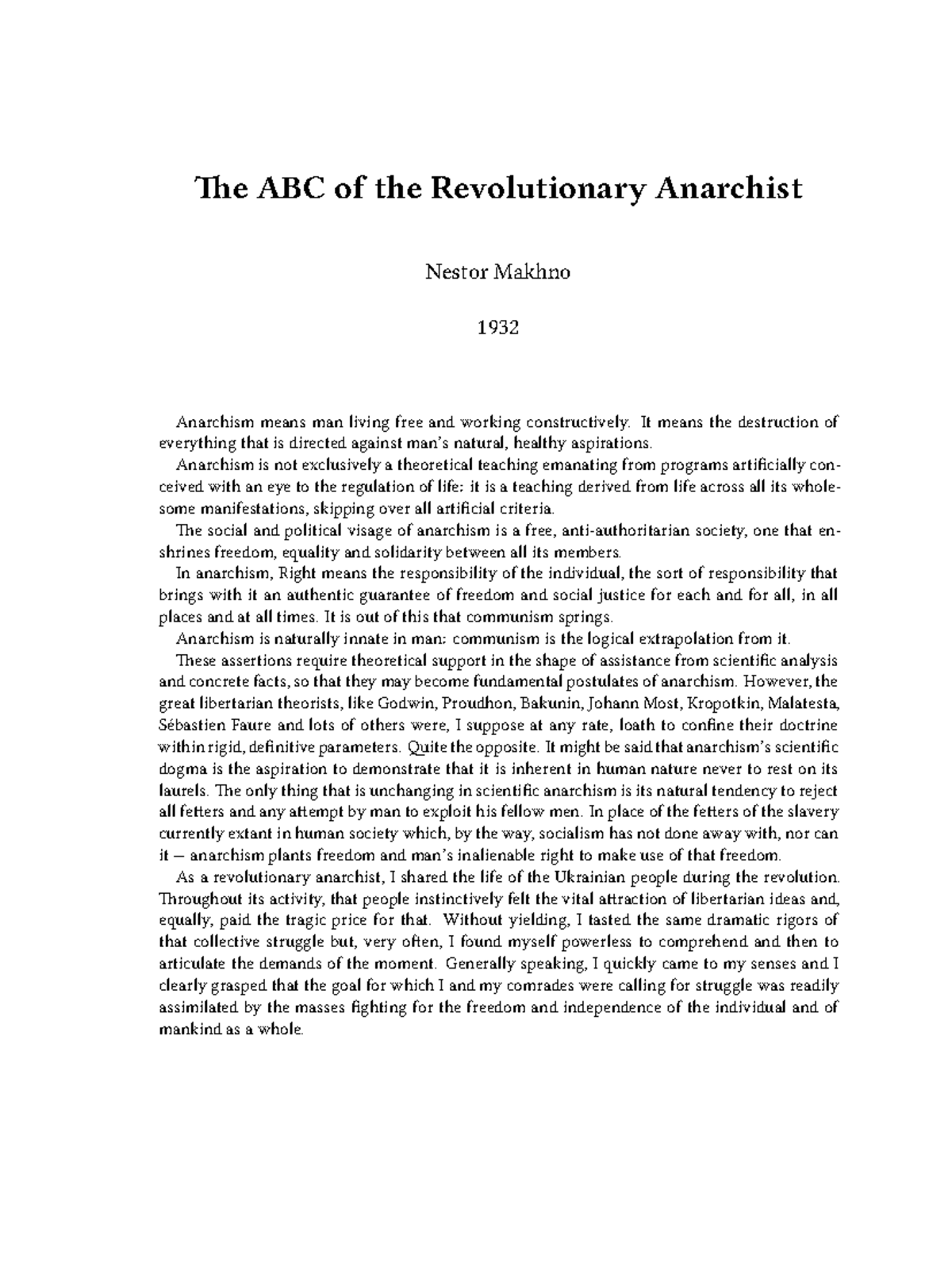 Nestor makhno the abc of the revolutionary anarchist - The ABC of the ...