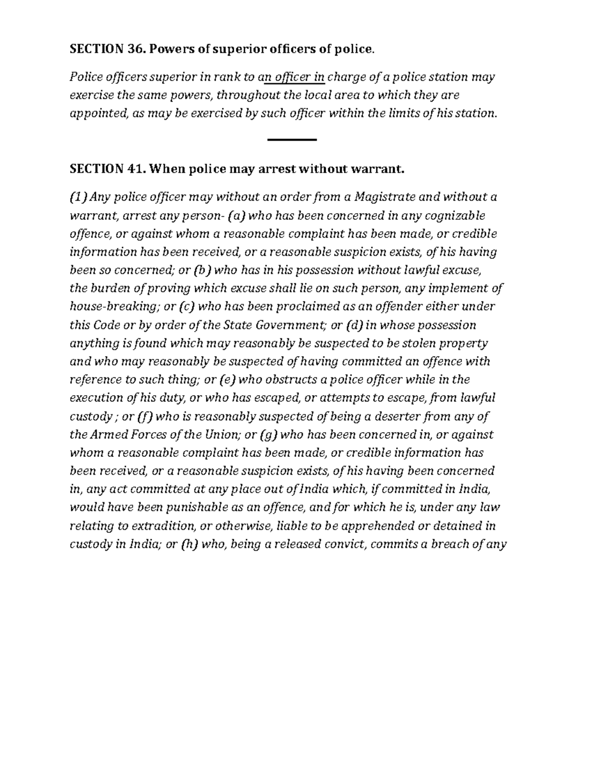 Power of Police Officers 01 - SECTION 36. Powers of superior officers ...