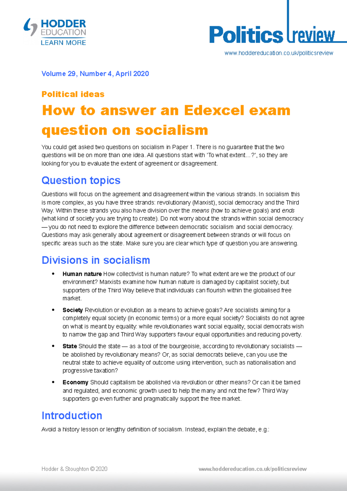Politics Review 29 4 Pol ideas Socialism essay - Volume 29, Number 4 ...