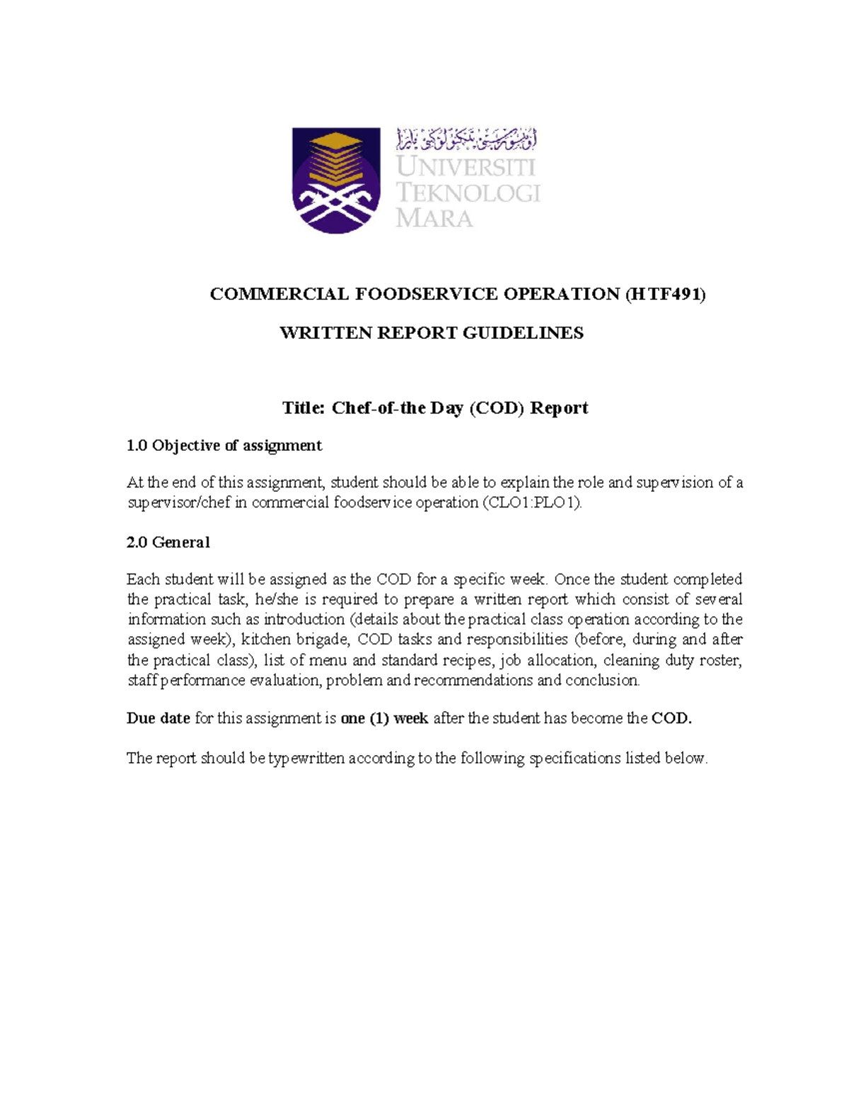 HTF491 COD Report Guidelines - COMMERCIAL FOODSERVICE OPERATION (HTF491 ...