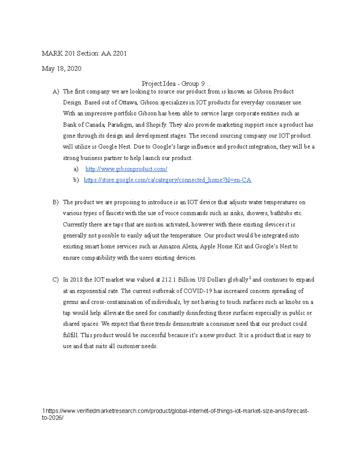 MARK 201 - Product Ideas - MARK 201 Section: AA 2201 May 18, 2020 ...