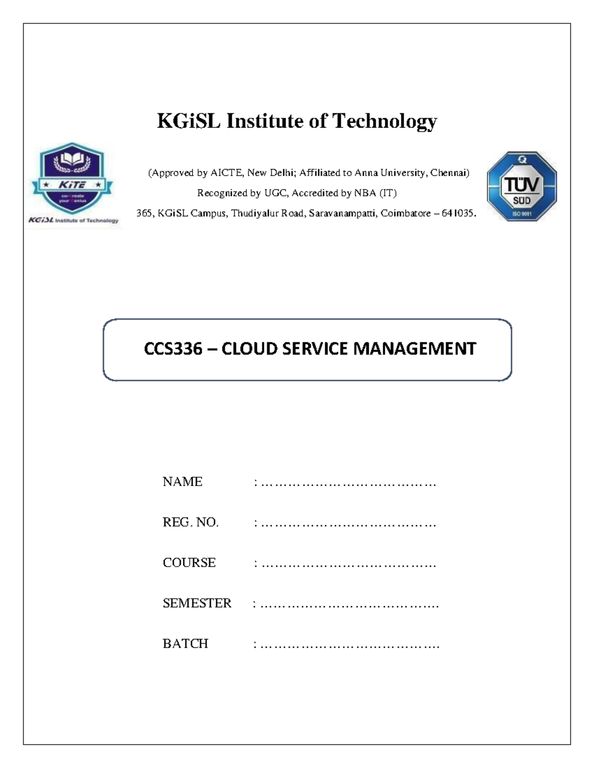 Csm manual - KGiSL Institute of Technology (Approved by AICTE, New ...