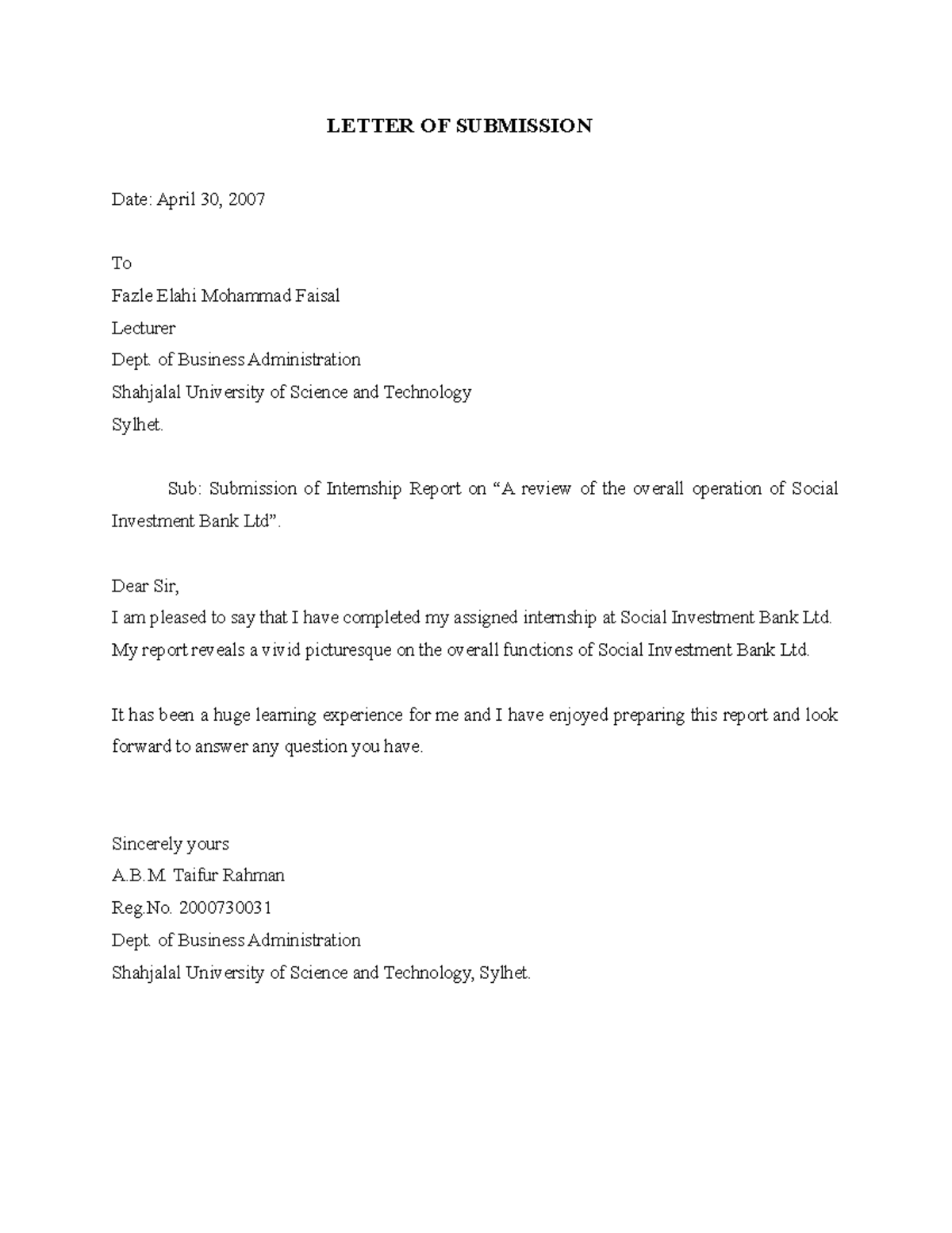 Letter of submission - Management Accounting - UTech, Ja - Studocu