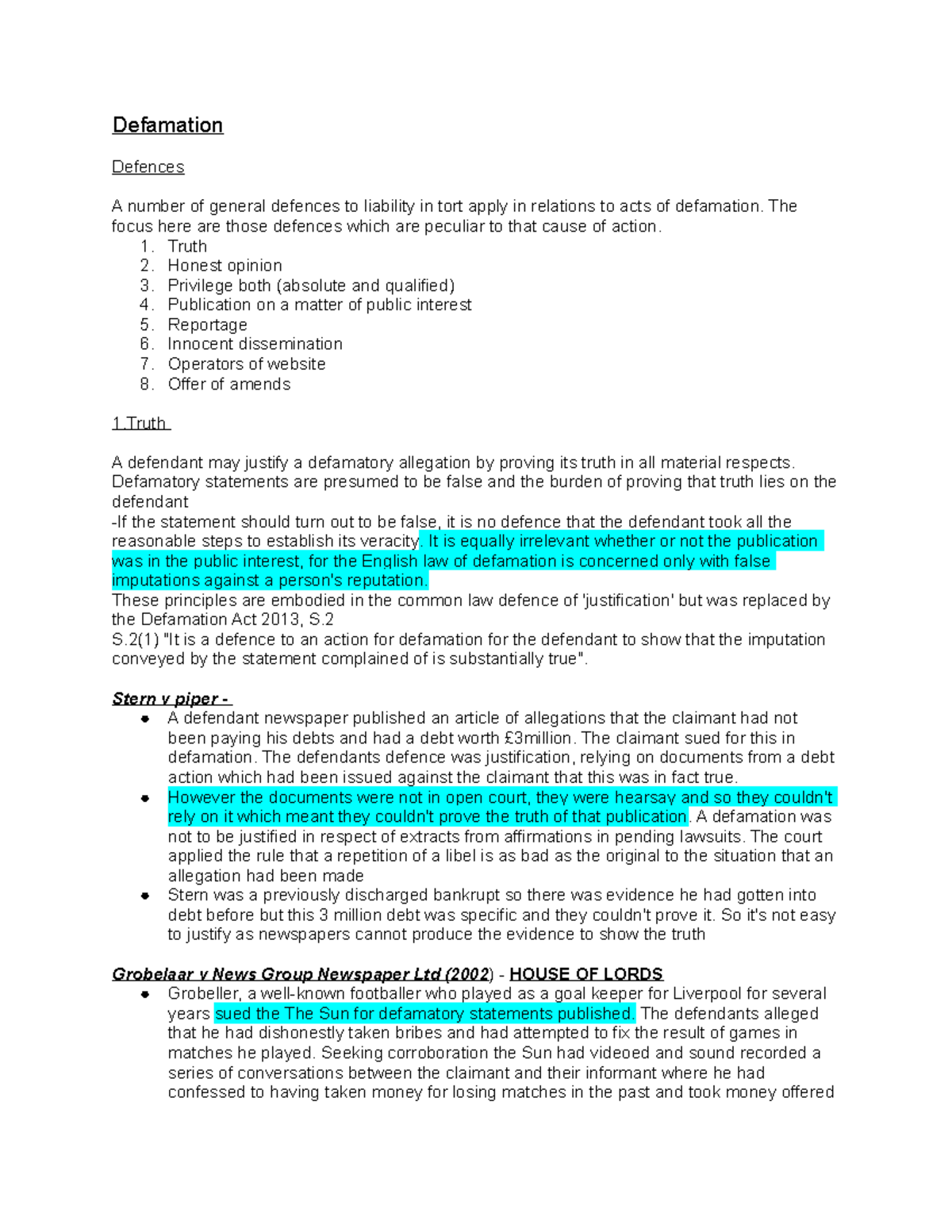 Defamation defences 2 - Defamation Defences A number of general ...