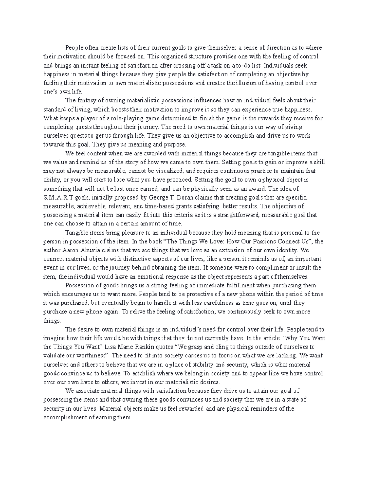 The Persuasive Essay - People often create lists of their current goals ...