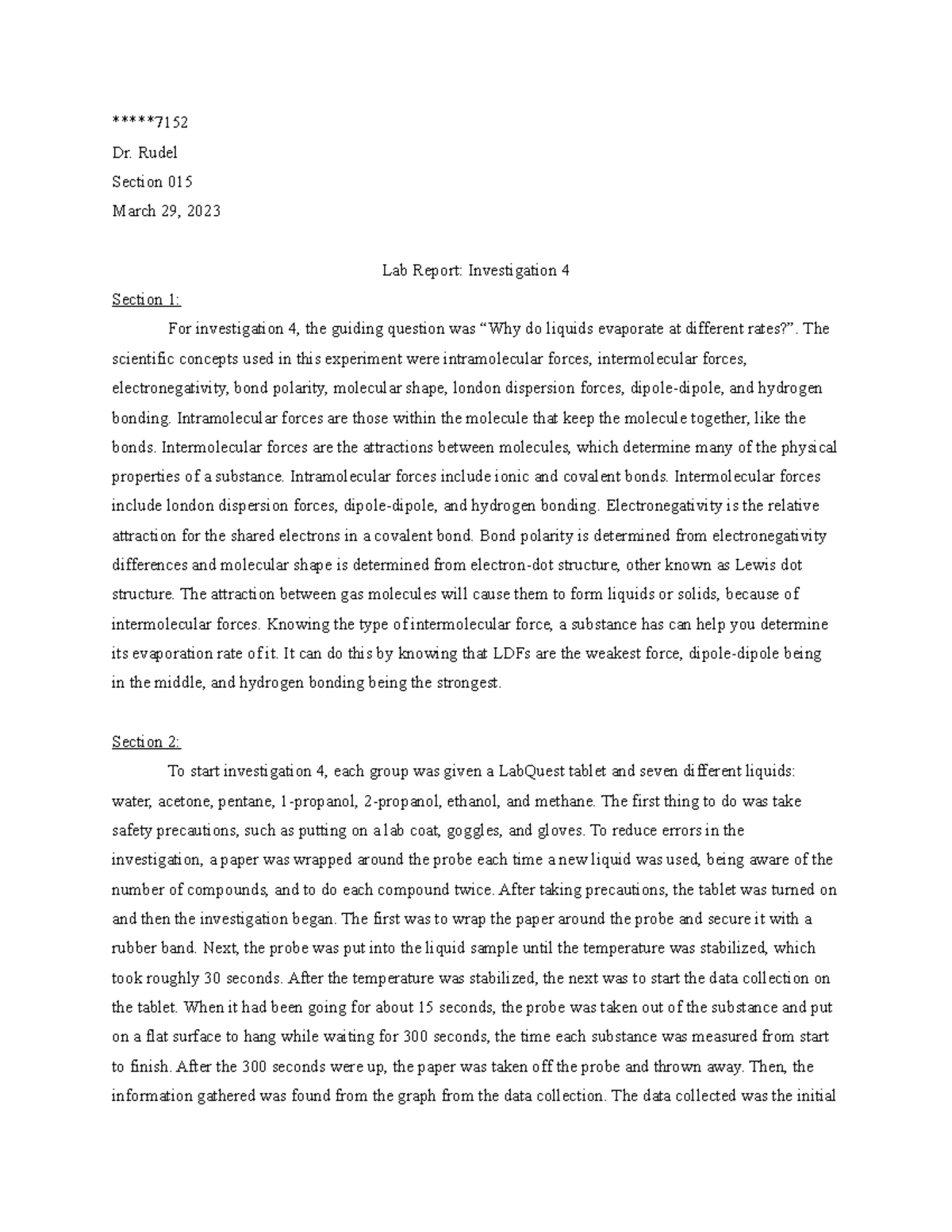 Lab Report Investigation 4 - ***** Dr. Rudel Section 015 March 29, 2023 ...