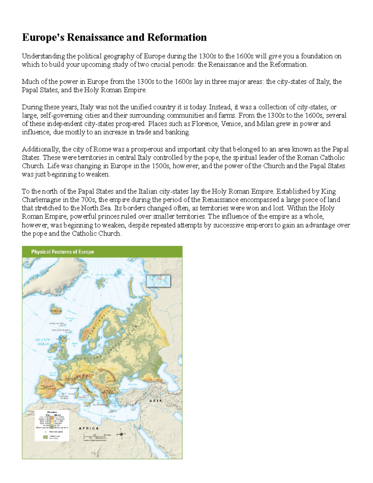 Renaissance begins reading - Europe's Renaissance and Reformation ...