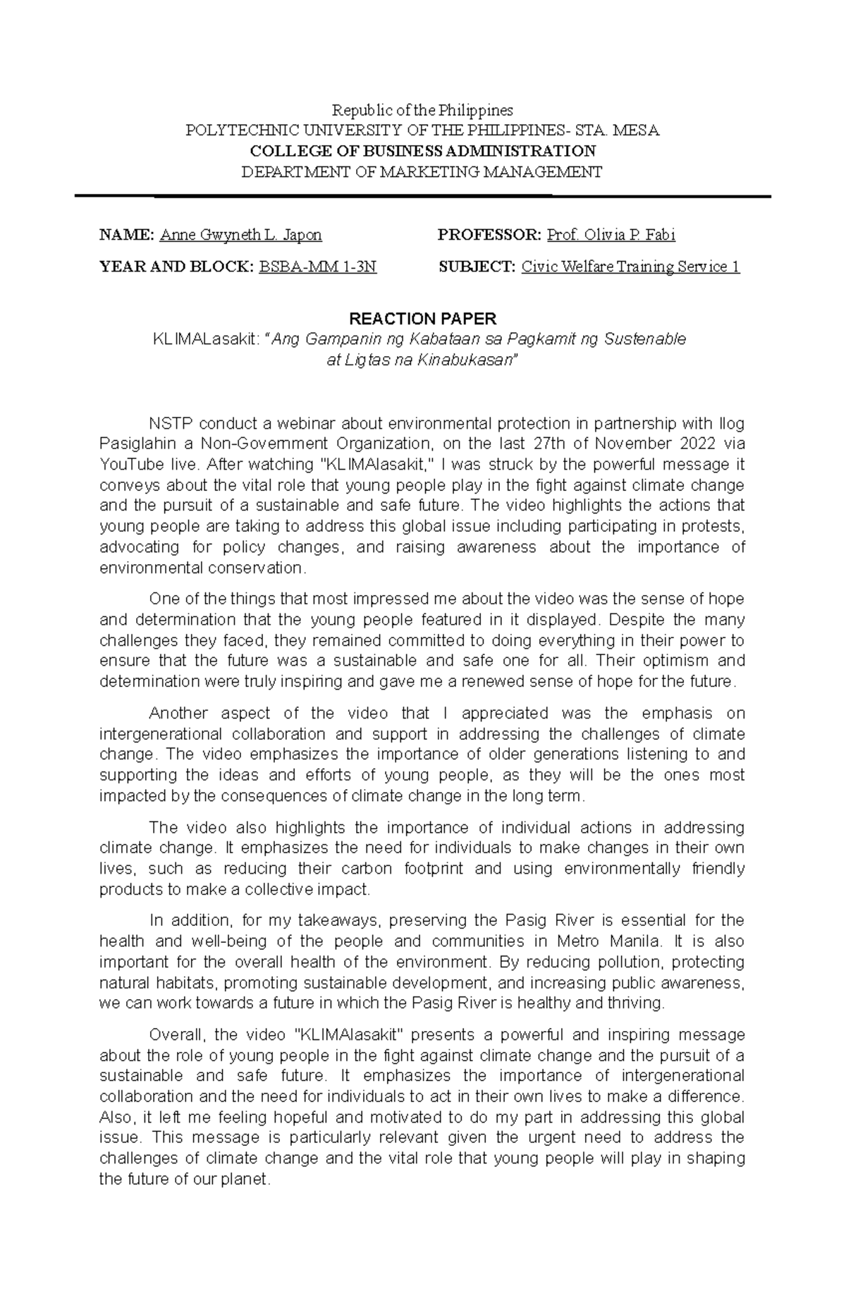 Reaction Paper Klimalasakit Republic Of The Philippines POLYTECHNIC reaction-paper-klimalasakit-republic-of-the-philippines-polytechnic