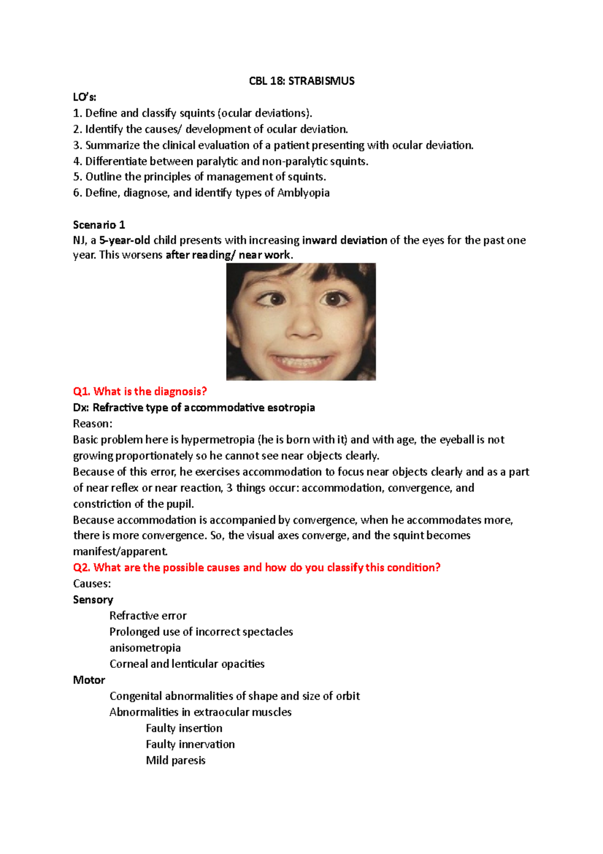 18 Strabismus notes - CBL 18: STRABISMUS LO’s: Define and classify ...