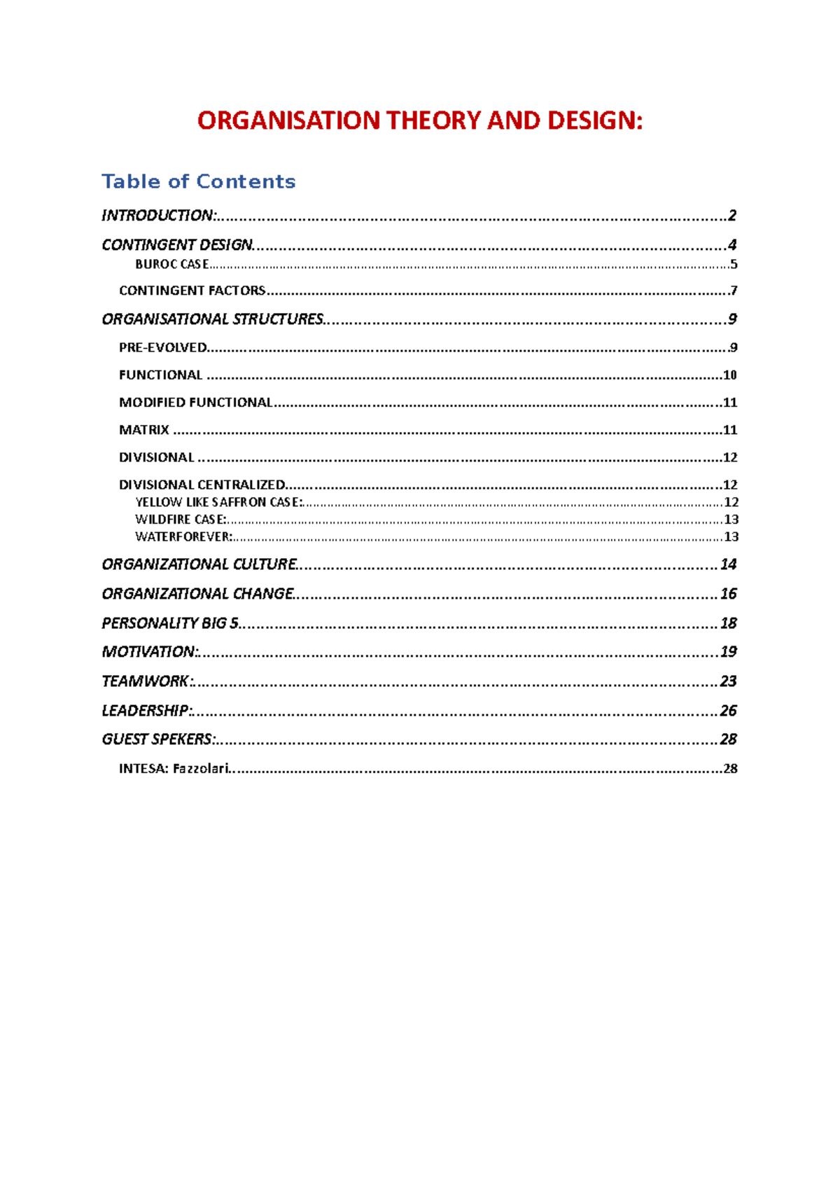 Organisation Theory AND Design Notes - ORGANISATION THEORY AND DESIGN ...