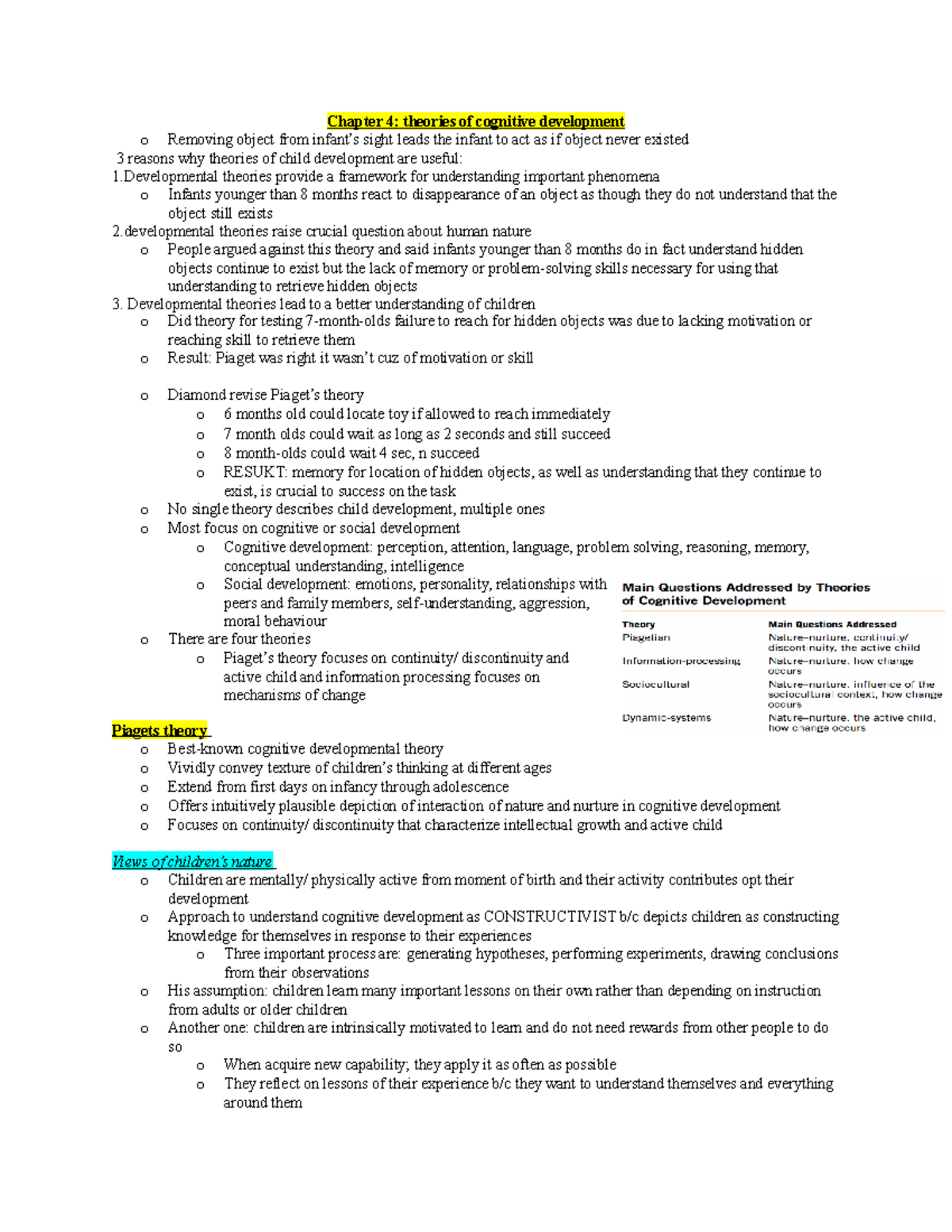 Chapter 4 - Lecture notes 4 - Chapter 4: theories of cognitive ...