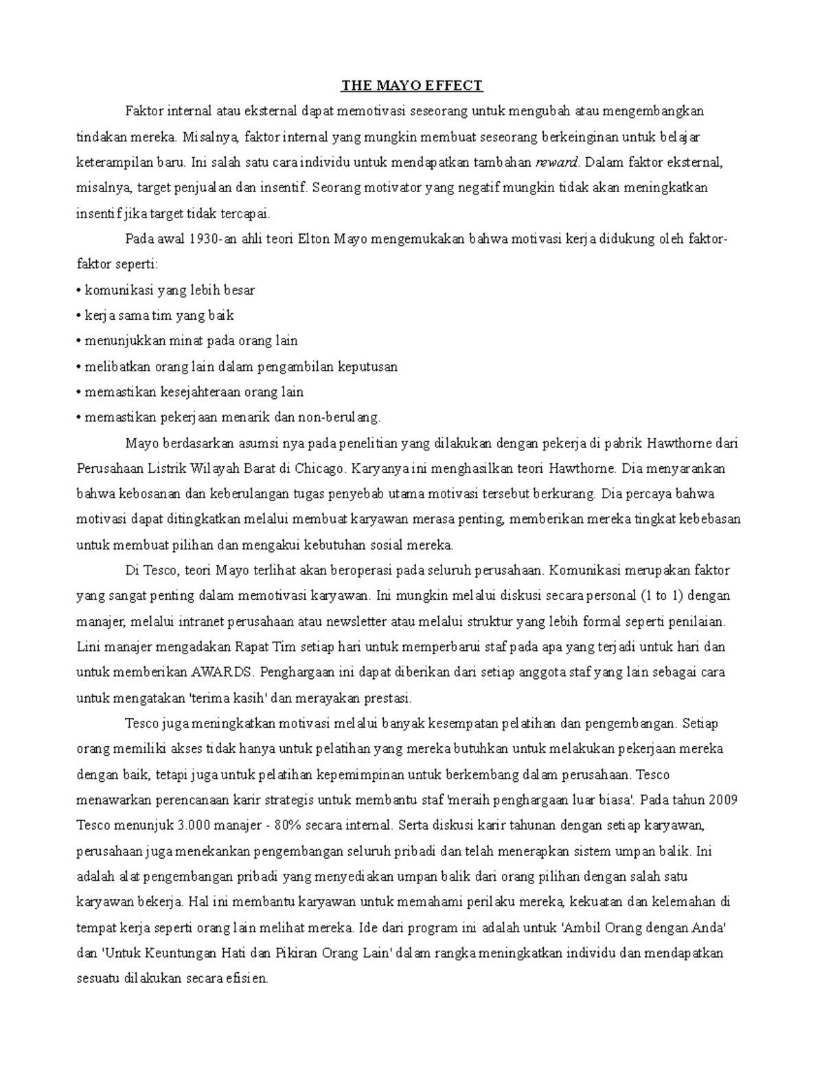 Management Strategic THE MAYO Effect - Manajemen Strategis - UMY - Studocu