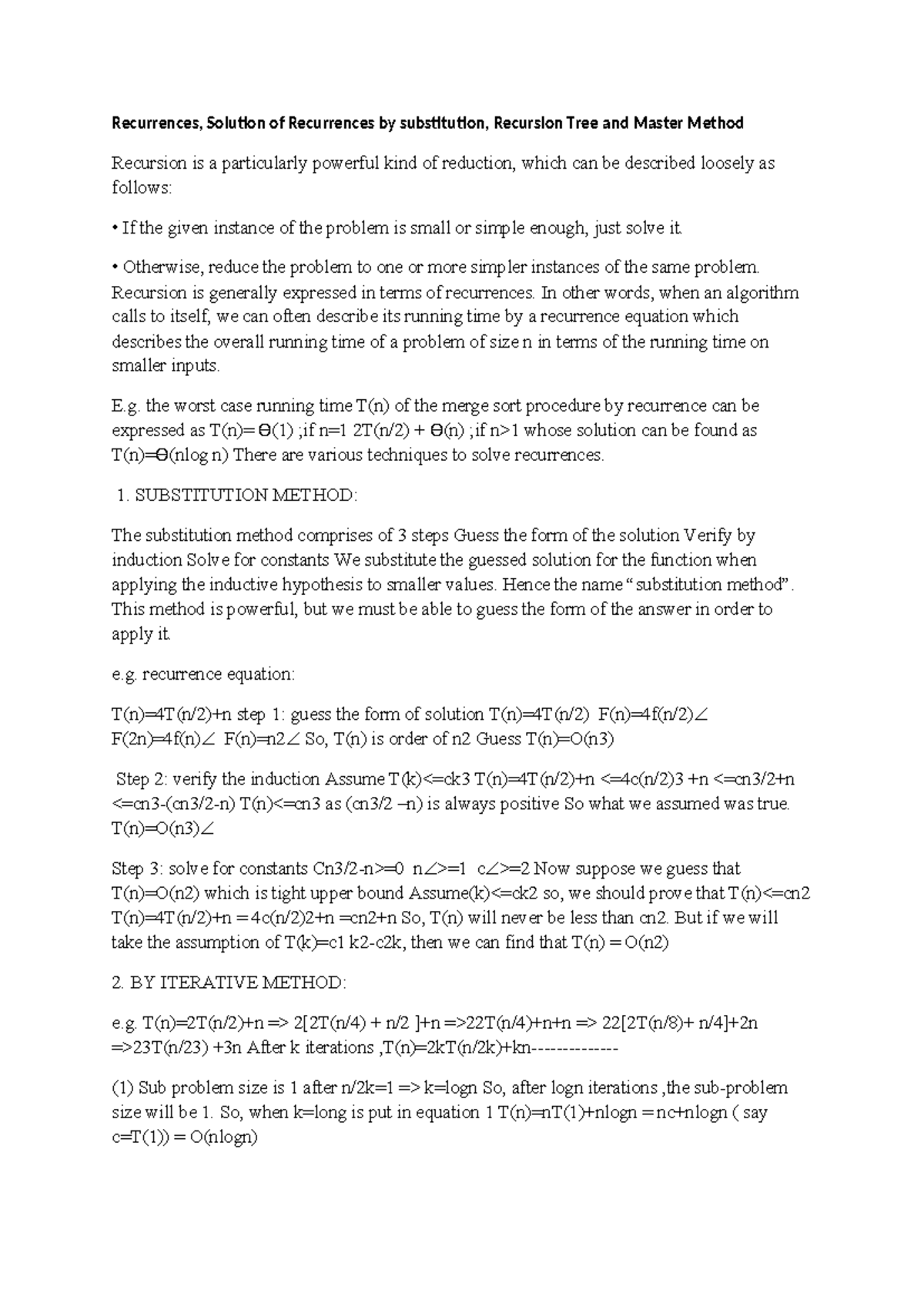 DAA Content Beyond Syllabus - Recurrences, Solution of Recurrences by ...