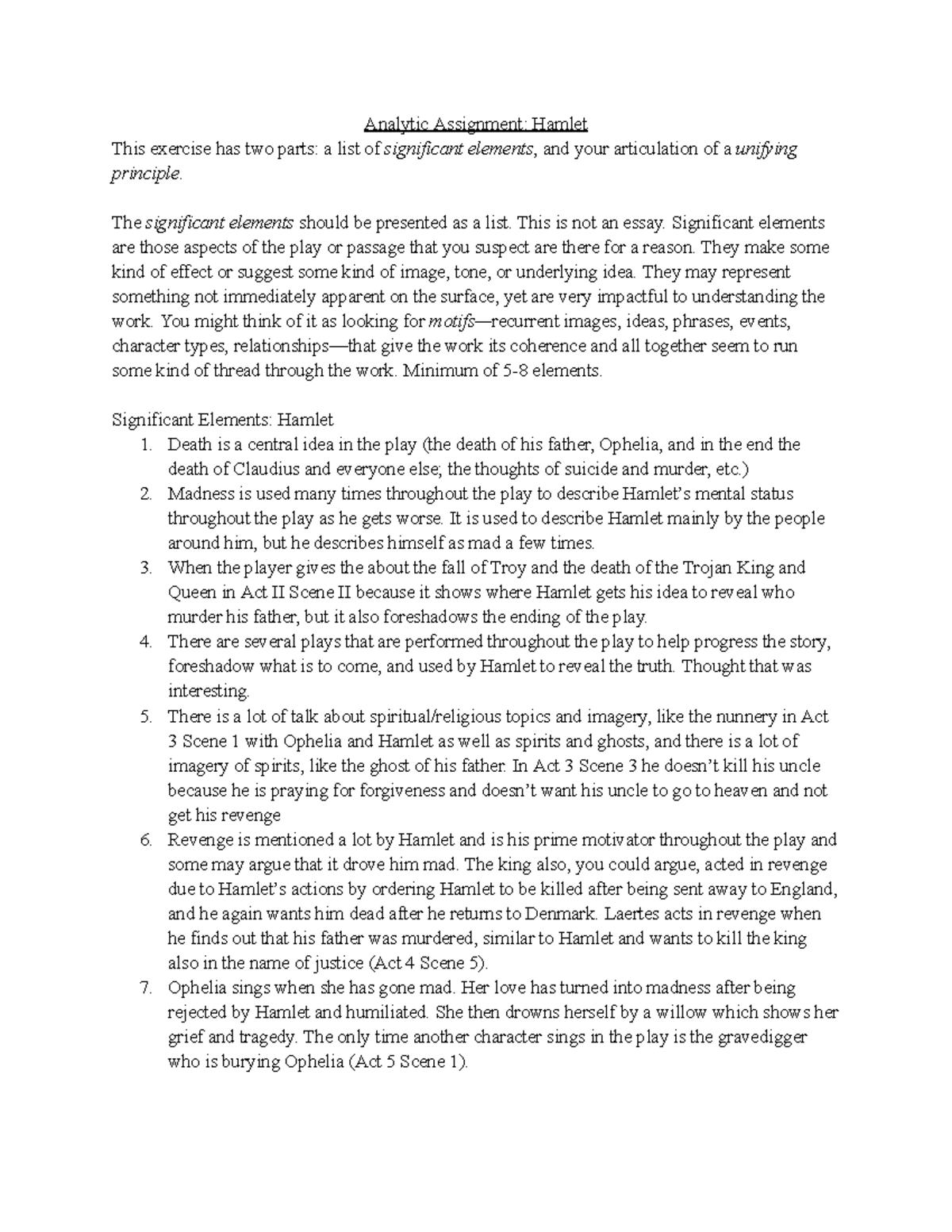 AE #1 - Script Analysis - Analytic Assignment: Hamlet This exercise has ...