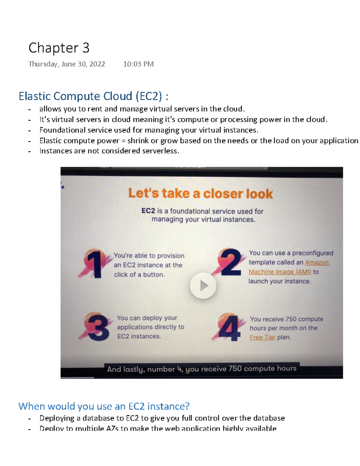 Everything you need to know about EC2 - Elastic Compute Cloud (EC2) : allows you to rent and ...