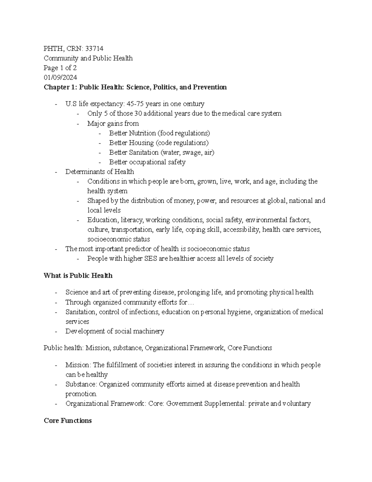 PHTH 2350 Syamak 01 09 24 - PHTH, CRN: 33714 Community and Public ...