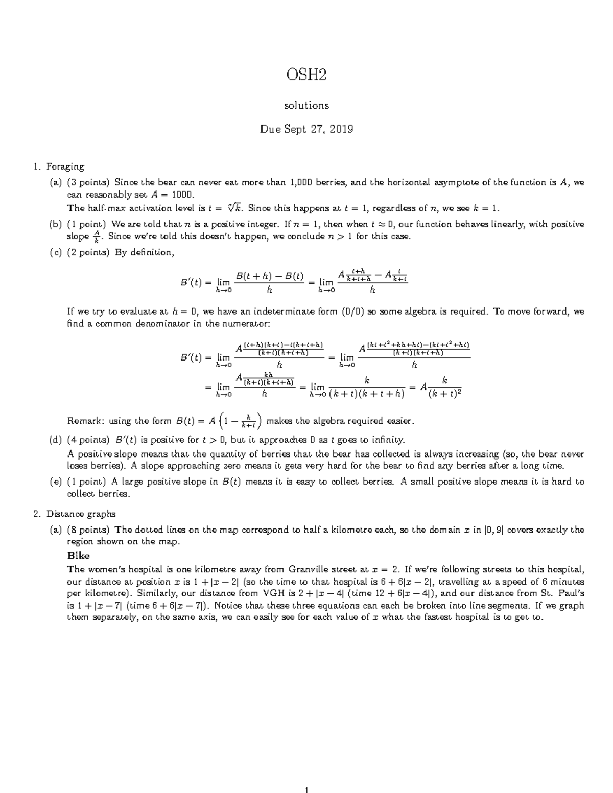 OSH2 solution part 2 - OSH solutions Due Sept 27, 2019 Foraging (a) (3 ...