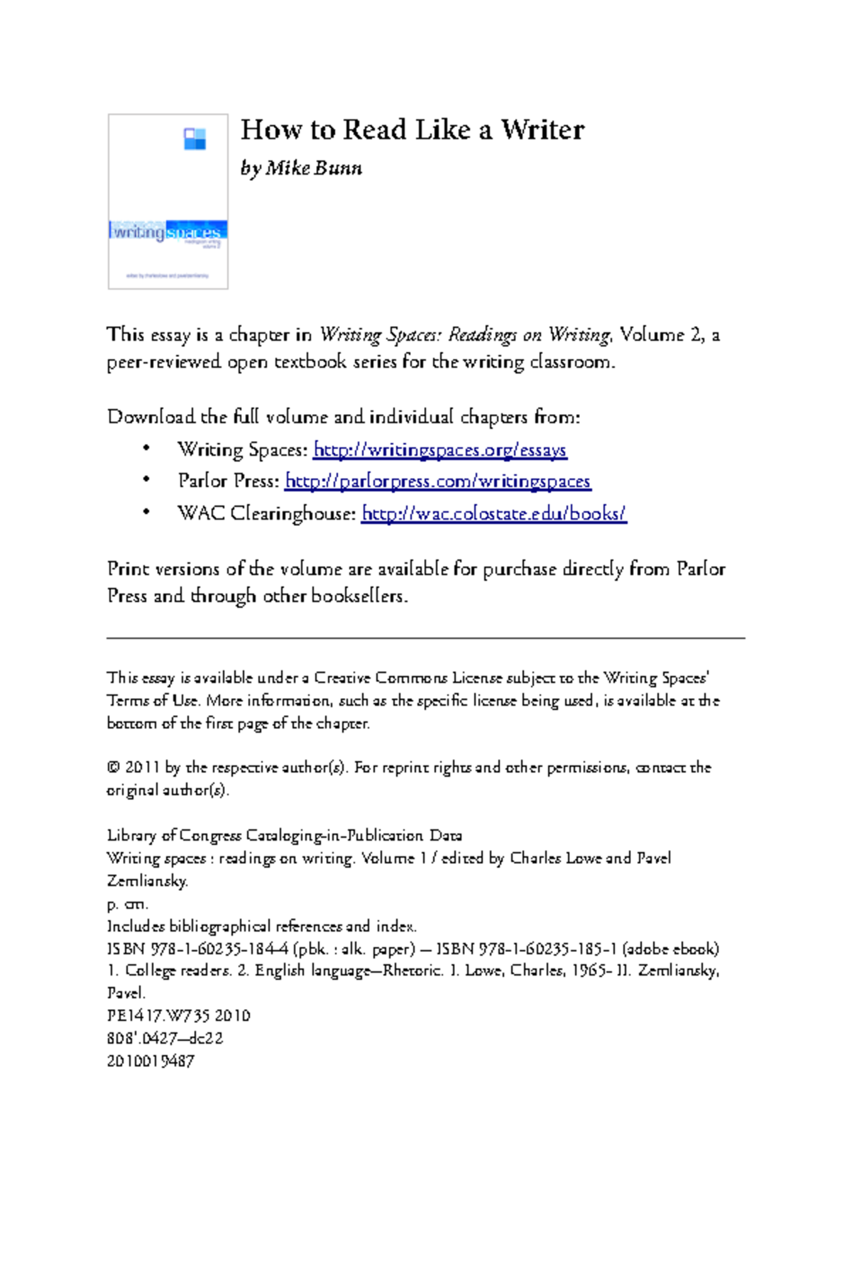 BUNN How to Read Like Writer - How to Read Like a Writer by Mike Bunn ...