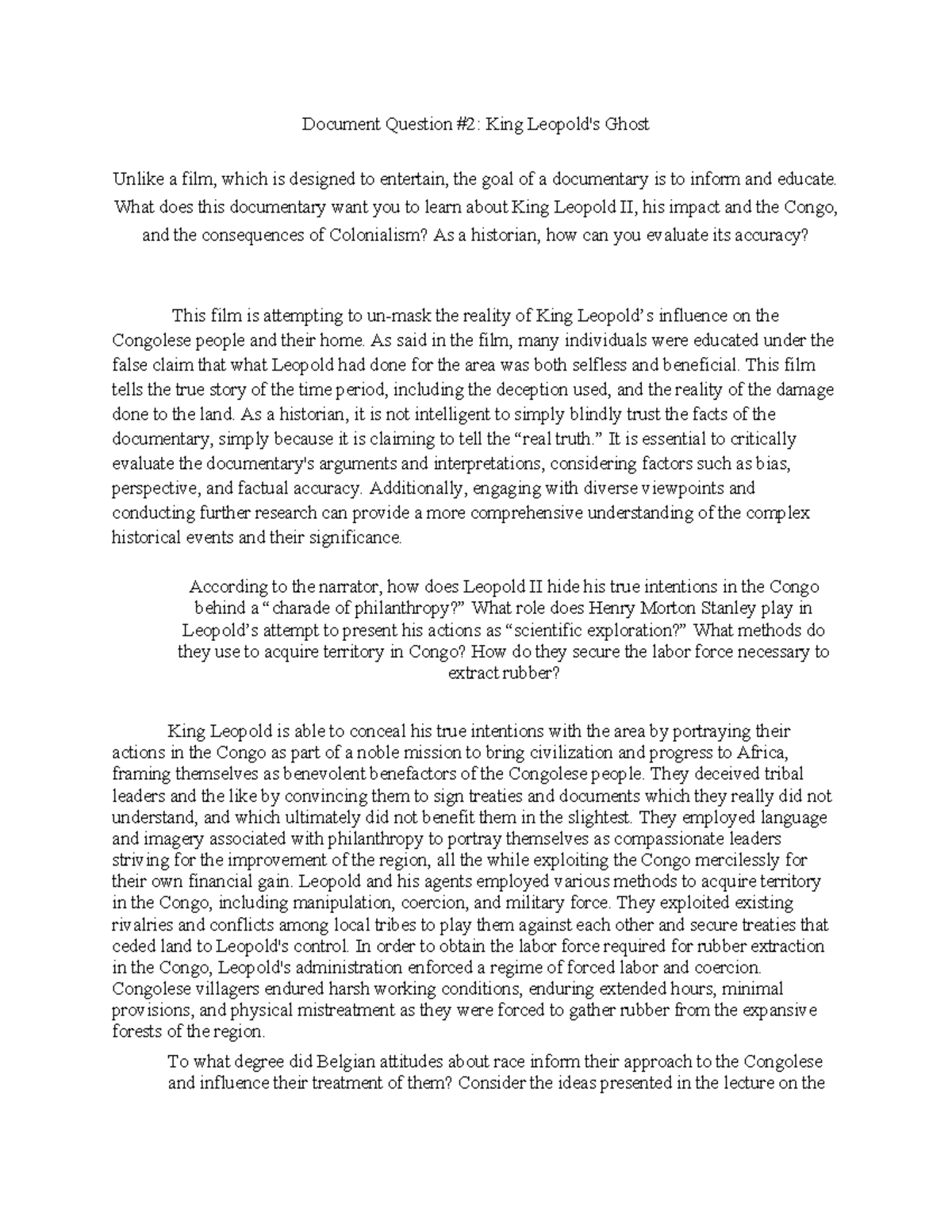 Document Question #2 King Leopold's Ghost - What does this documentary ...