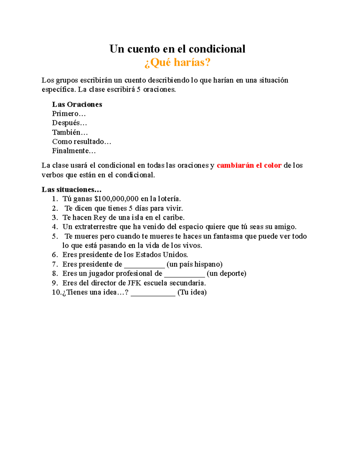 Copy of Un cuento en el condicional ¿Qué harías 2022 - Un cuento en el ...