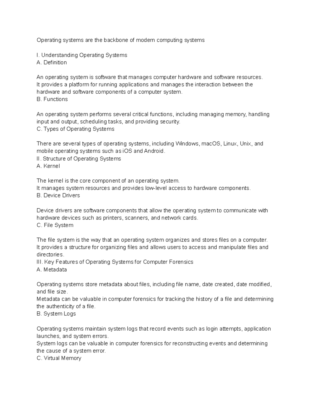 Operating Systems Fundamentals Notes Operating Systems Are The Backbone Of Modern Computing