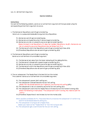 Lec 13 and 14 - Informal Fallacies - Solutions - Lec. 12 and 13 ...