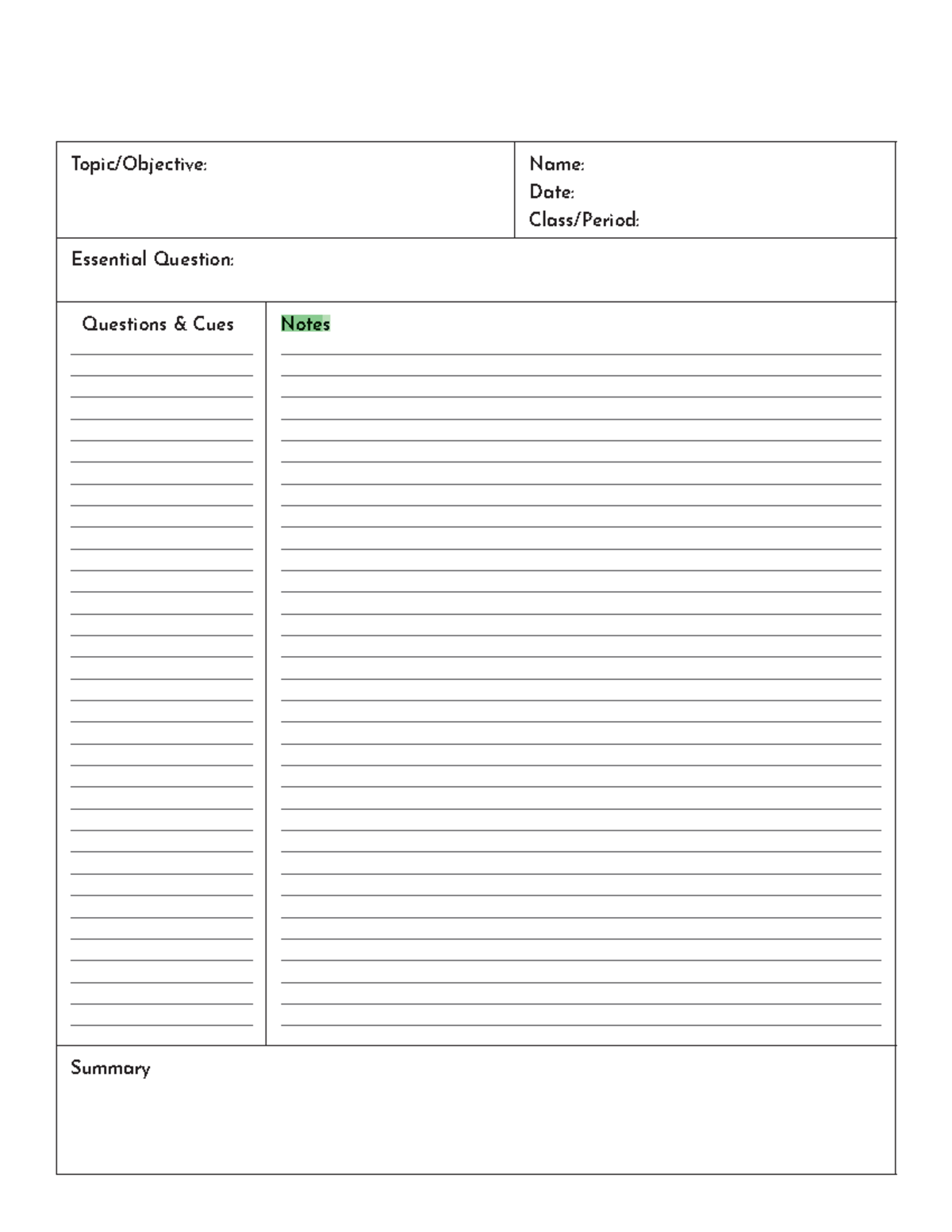 Cornell Template - Persona y Humanismo - notes Essential Question ...