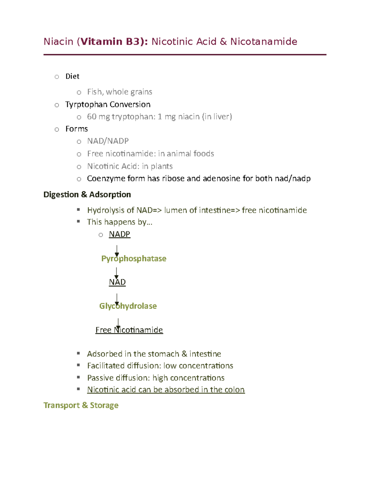 Niacin Lecture Notes;Exam1 - Niacin (Vitamin B3): Nicotinic Acid ...