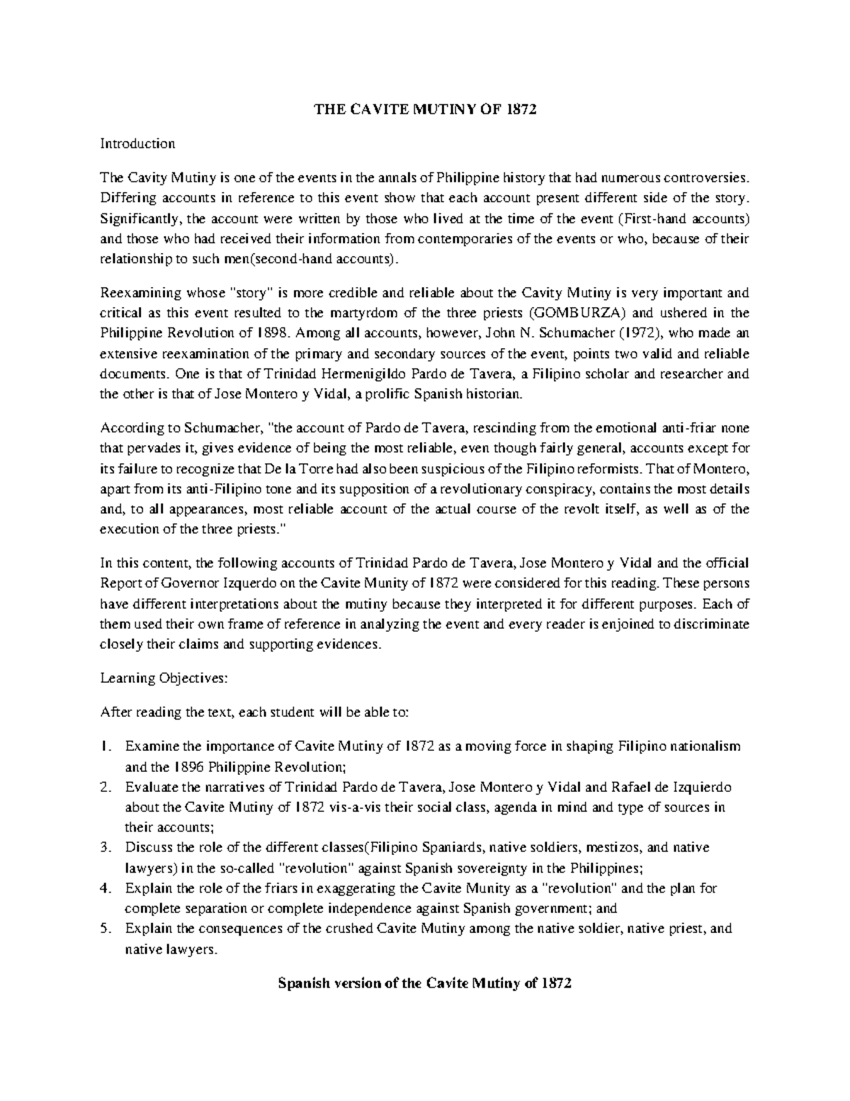 (RPH)THE Cavite Mutiny OF 1872 - THE CAVITE MUTINY OF 1872 Introduction ...