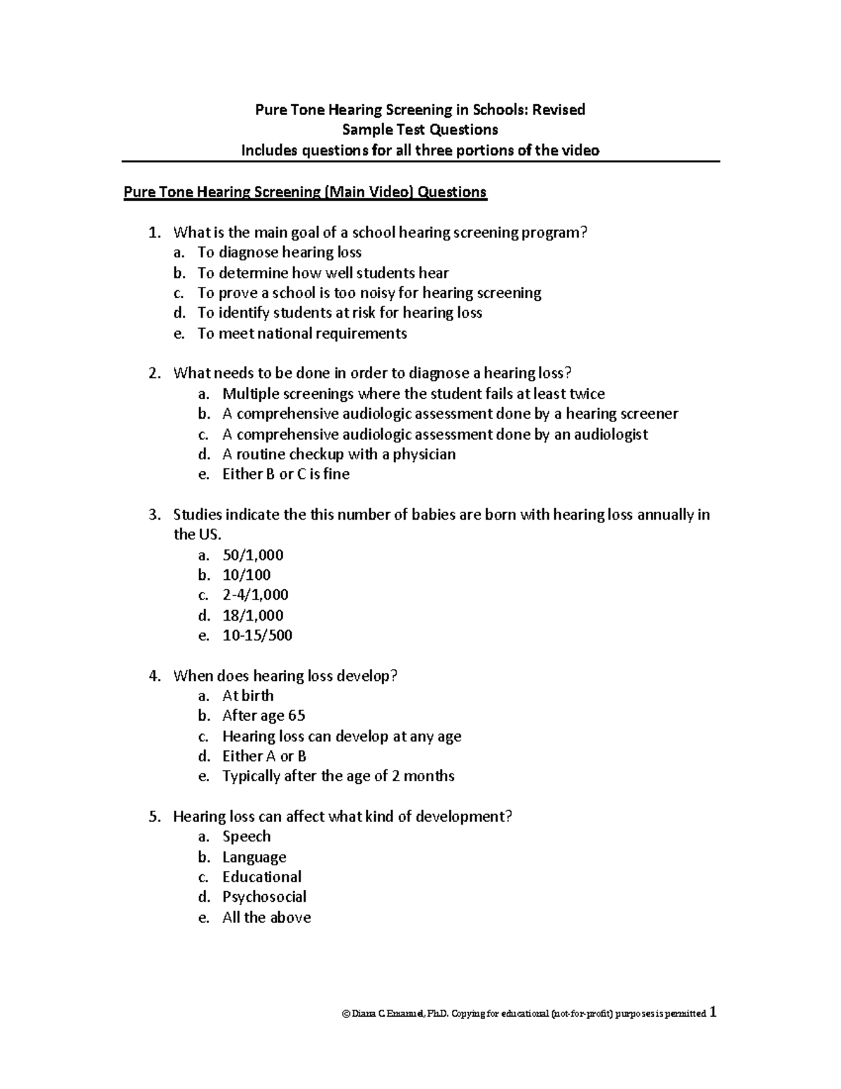 25199 8sampletestquestions - Pure Tone Hearing Screening in Schools ...