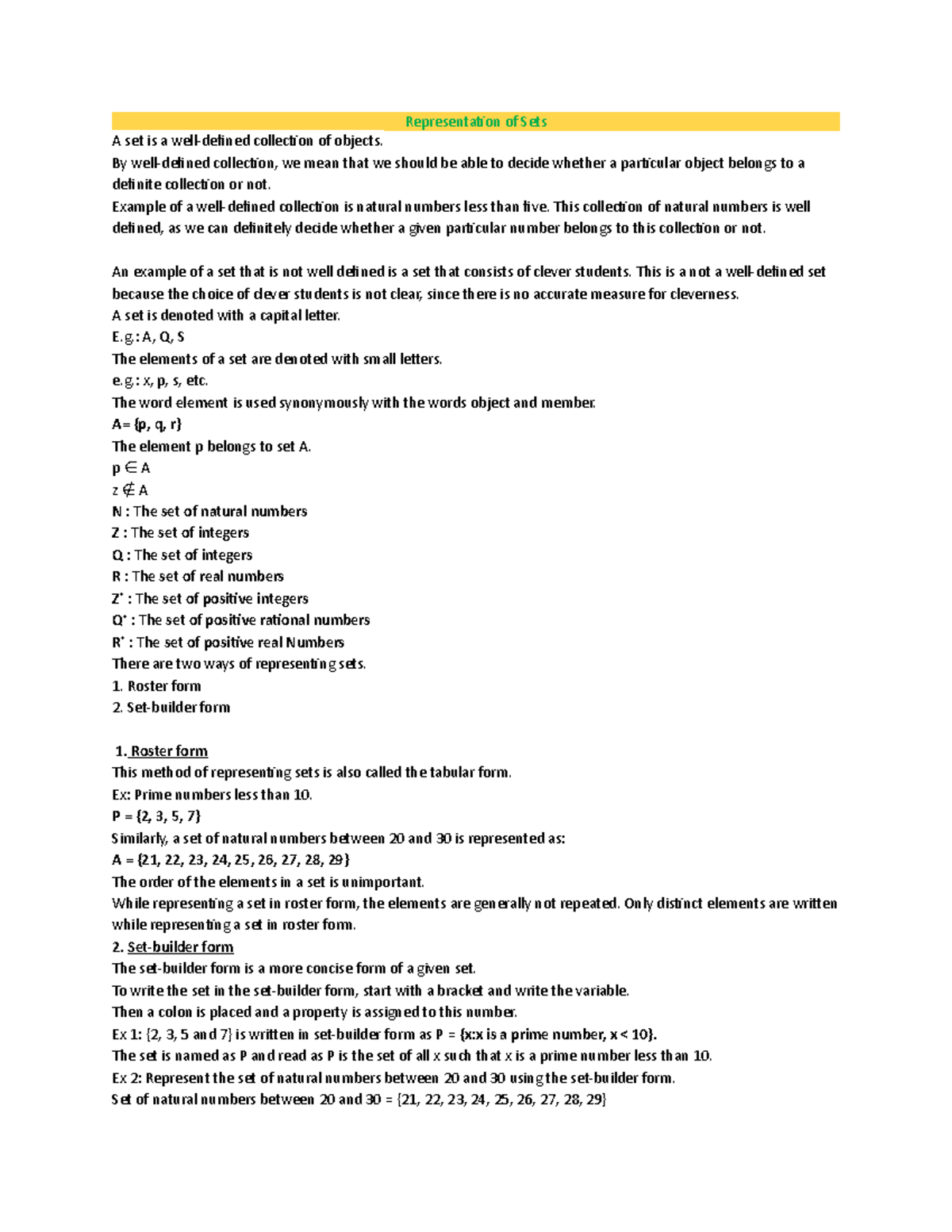 Sets - Lecture notes 1,3-7 - Representation of Sets A set is a well ...