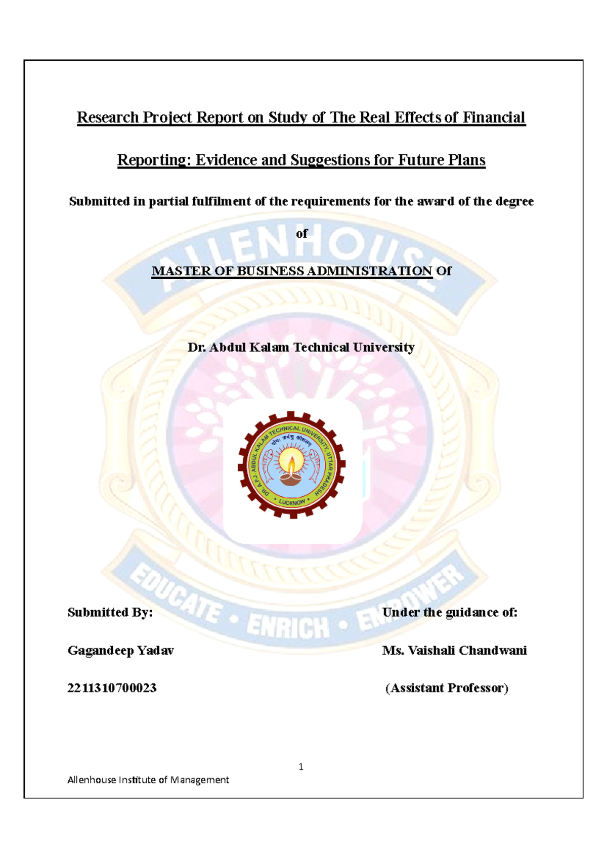 Sem 4 first four pages - Project report - 1 Research Project Report on ...