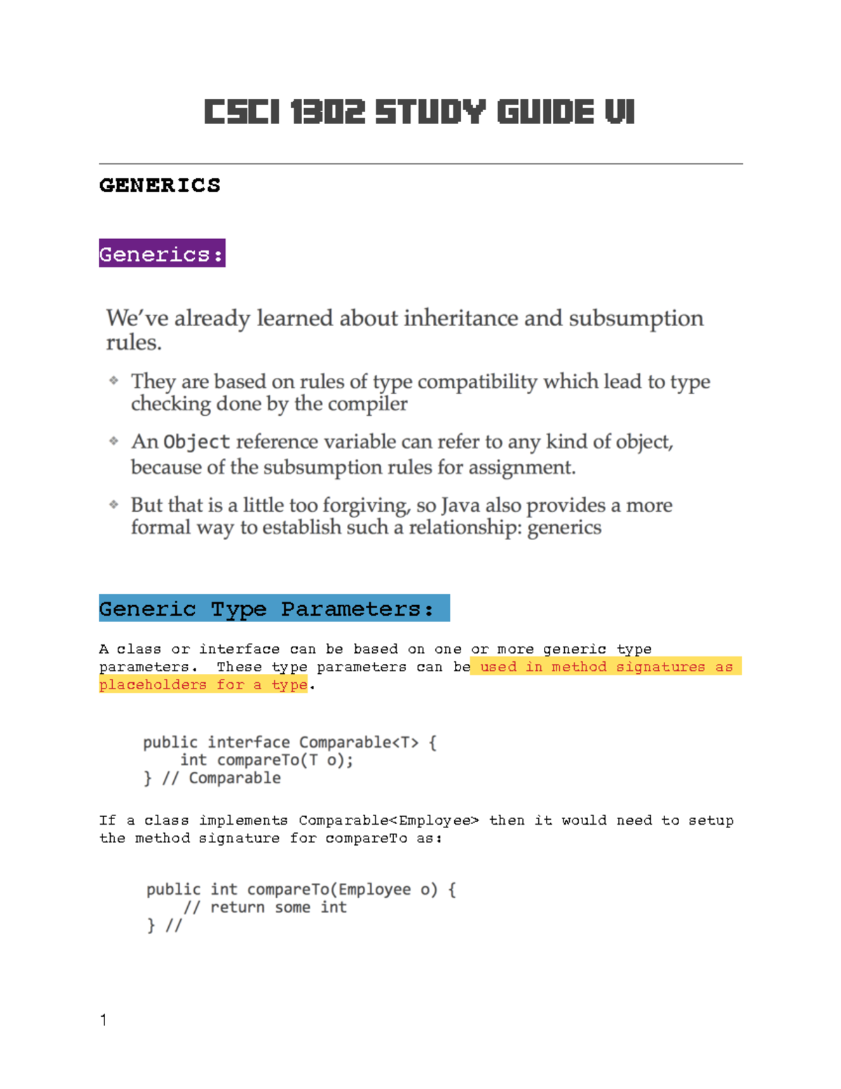 CSCI 1302 - Software Development (Generic & Raw Types) - CSCI 1302 STUDY GUIDE VI GENERICS ...