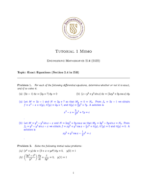 Memo6 - tut memo - Tutorial 6 Engineering Mathematics 214 (2022) Topics: Laplace Transforms and ...