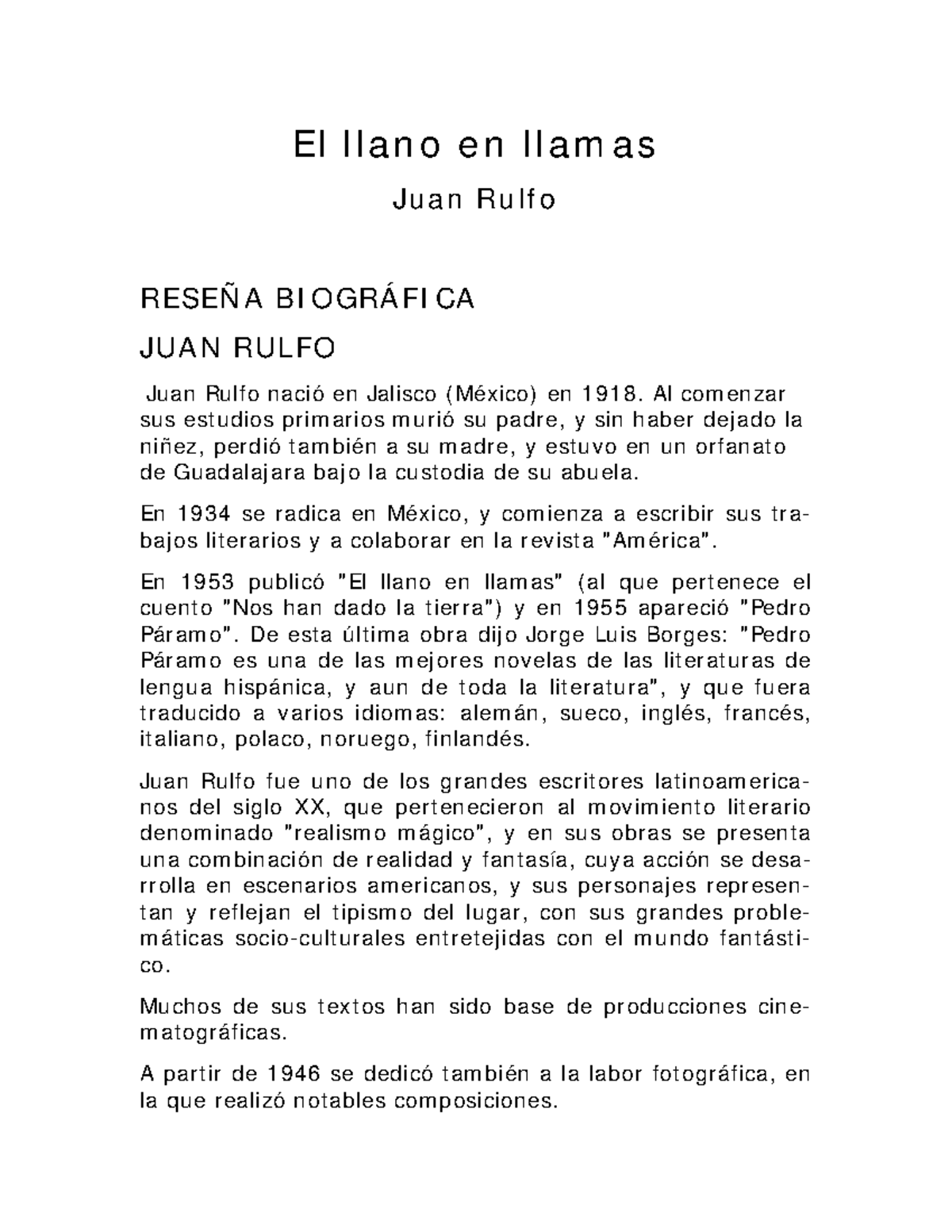 Rulfo juan el llano en llamas completo - El llano en llamas Juan Rulfo ...