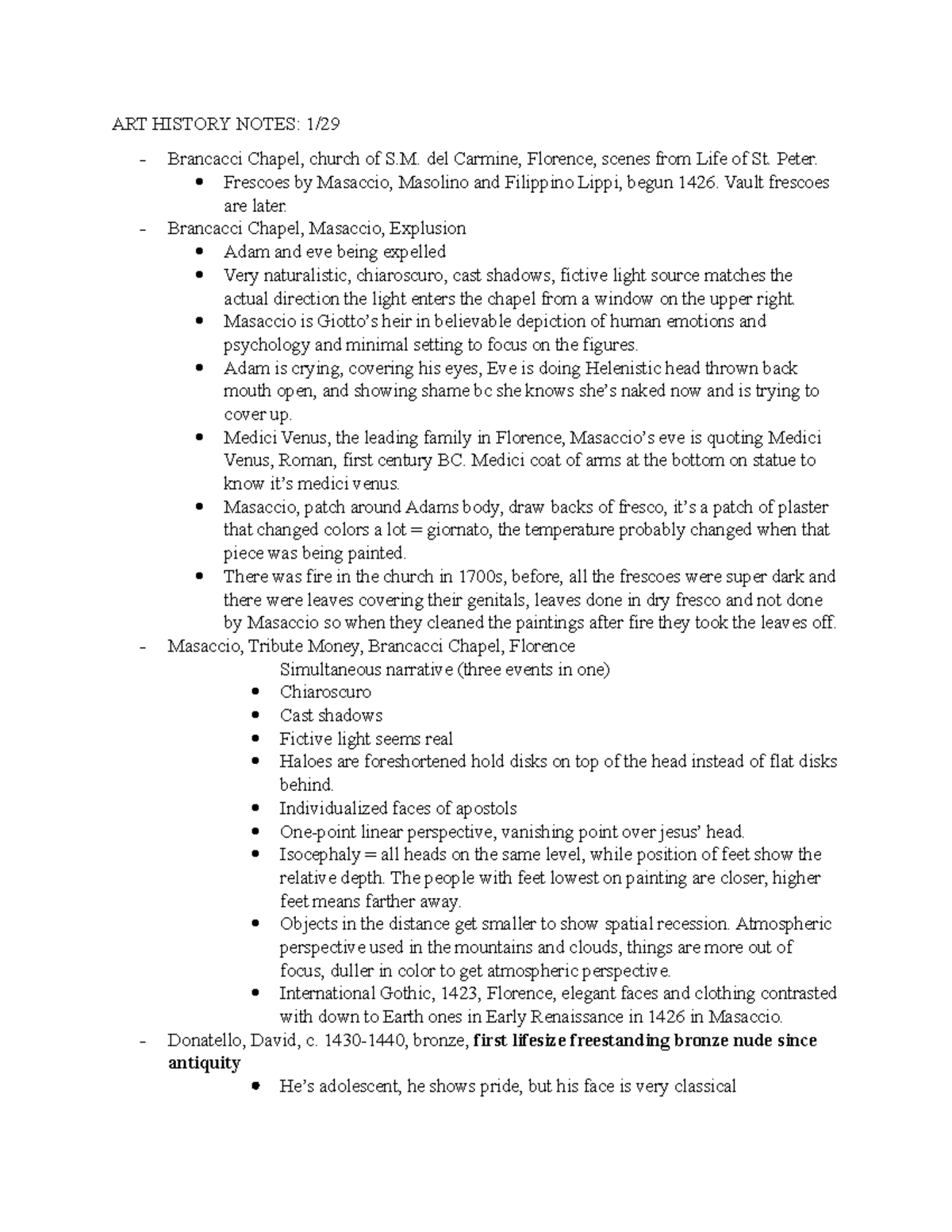 ART History Notes - ART HISTORY NOTES: 1/ - Brancacci Chapel, church of ...