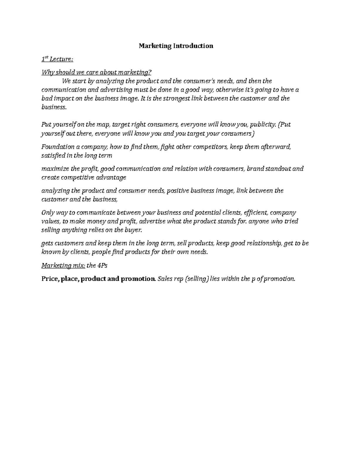 Marketing Introduction course - Marketing Introduction 1 st Lecture ...