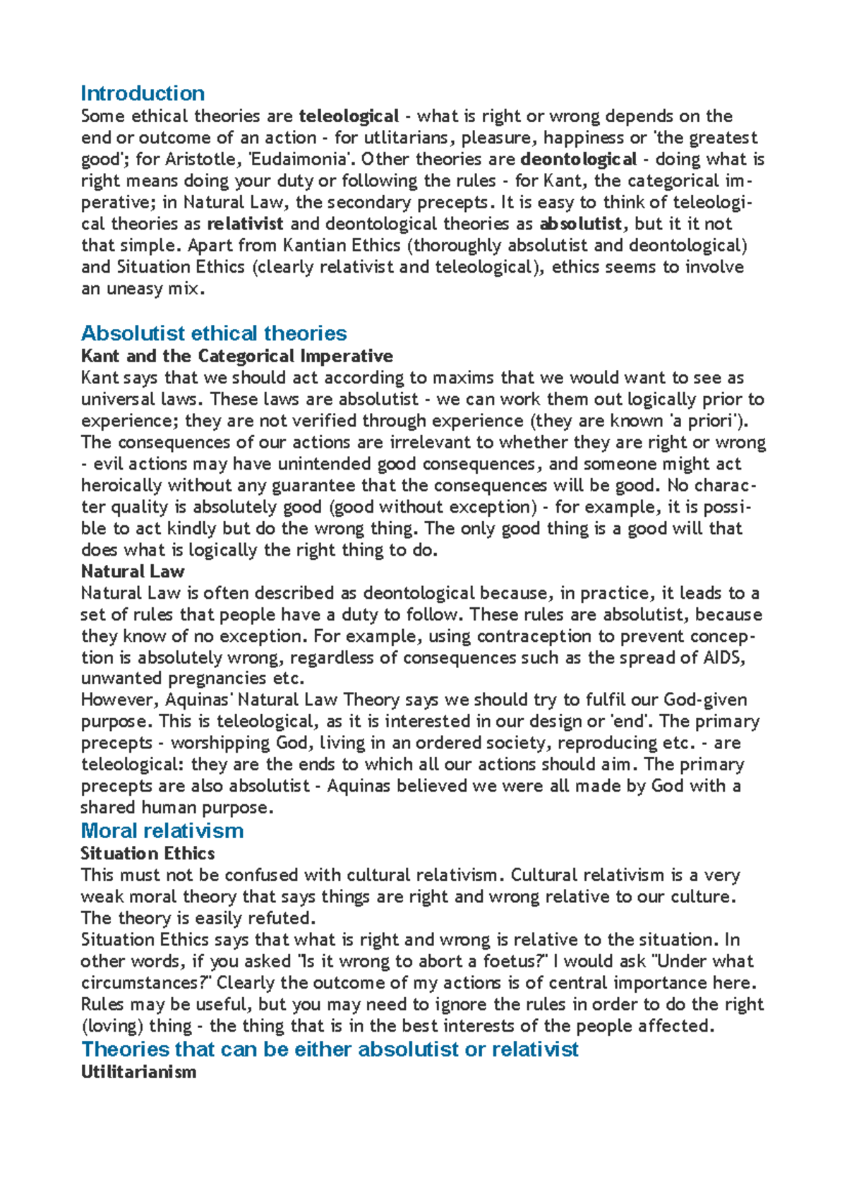 Basic Ethics revision - The basis of ethical theories, including ...