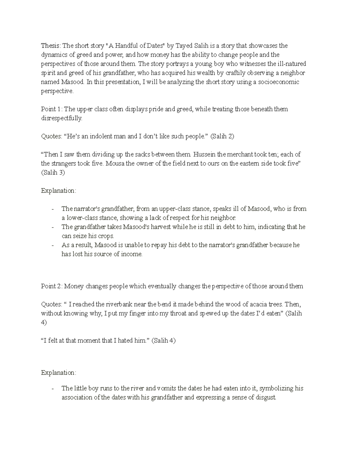 Outline - Thesis: The short story "A Handful of Dates" by Tayed Salih ...