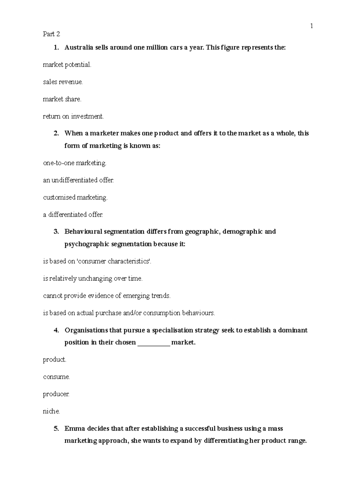 Exam revision - Multiple choice questions - Part 2 - 1 Part 2 1 ...