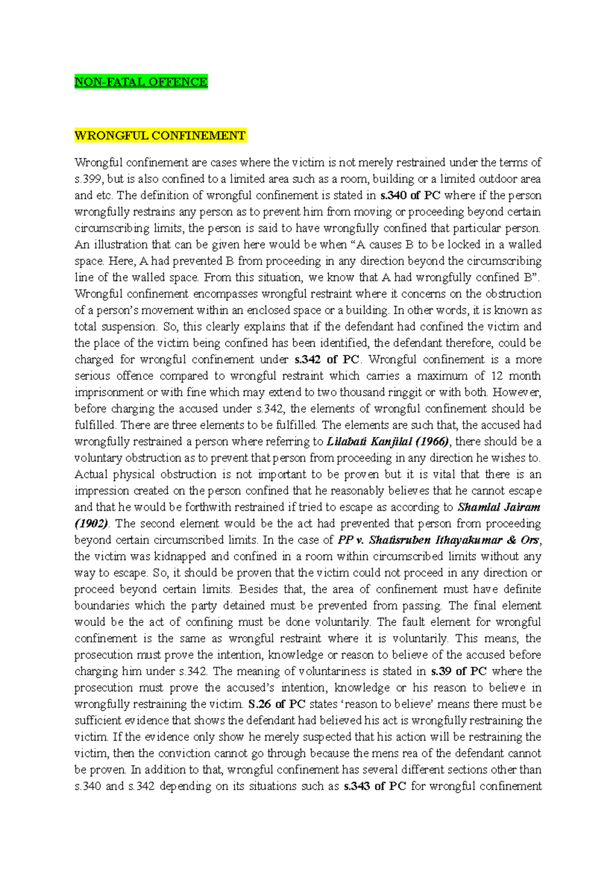 Wrongful Confinement (s.340 of PC) - NON-FATAL OFFENCE WRONGFUL ...
