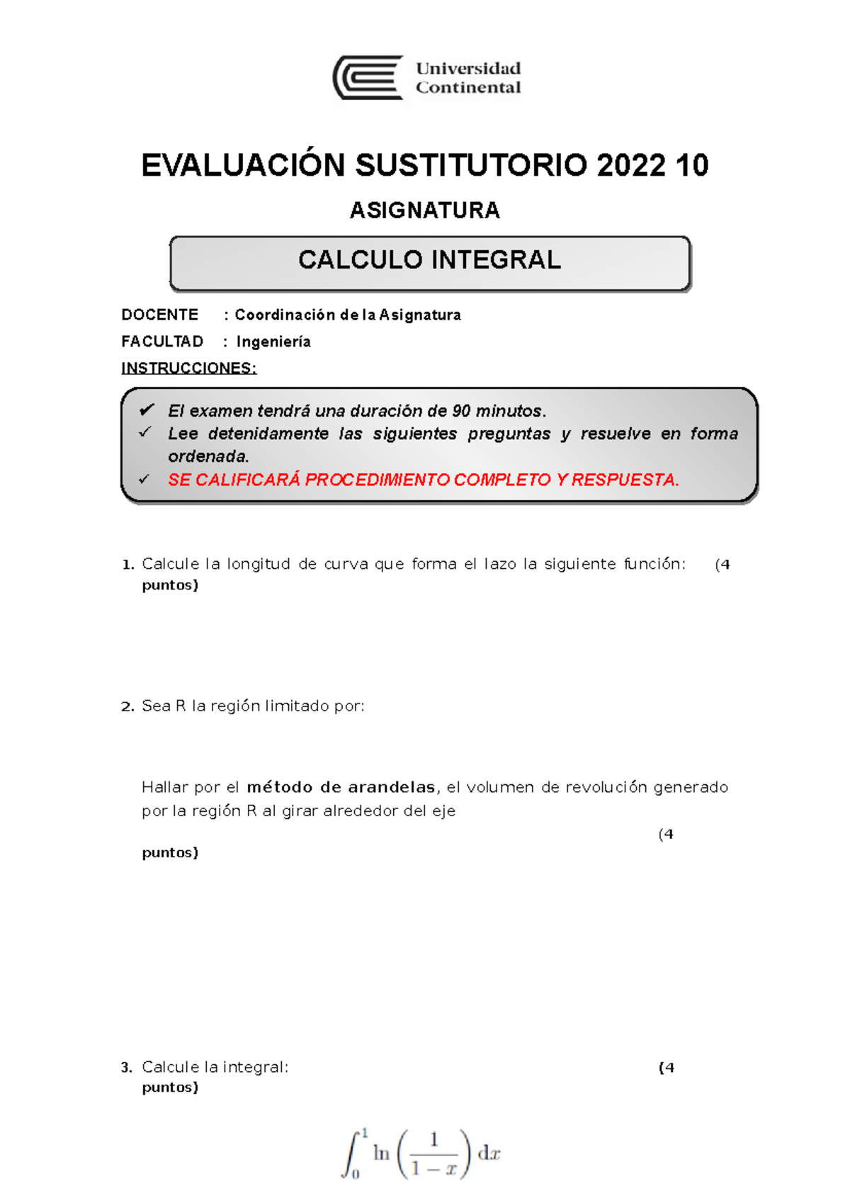 Examen Sustitutorio Calculo Integral- 2022 10 Propuesto - EVALUACIÓN SUSTITUTORIO 2022 10 ...