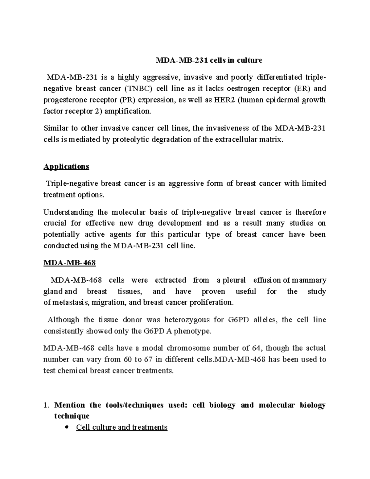 cancer cell line - MDA-MB-231 cells in culture MDA-MB-231 is a highly ...